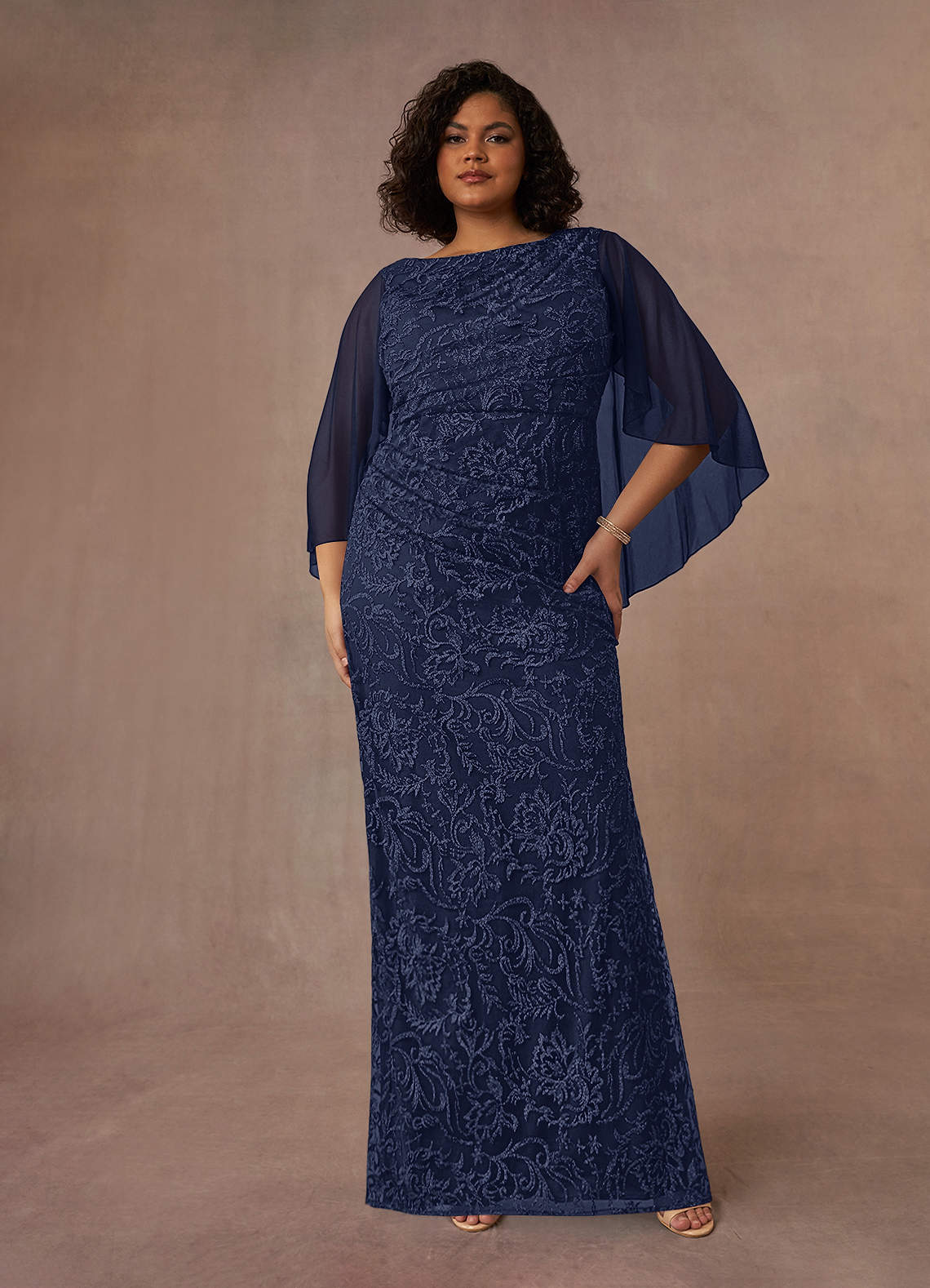 Azazie Collins Dark Navy Sheath Lace Dress Azazie