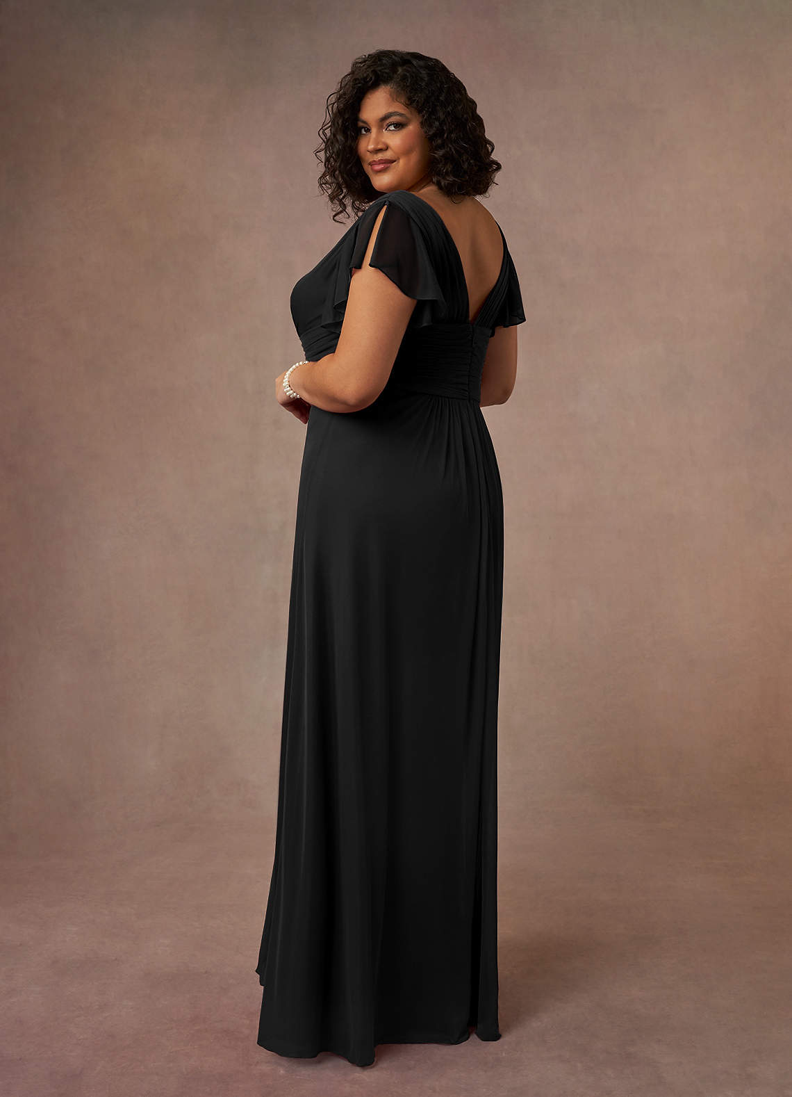 Black Azazie Reneya A-Line Pleated Mesh Floor-Length Dress | Azazie