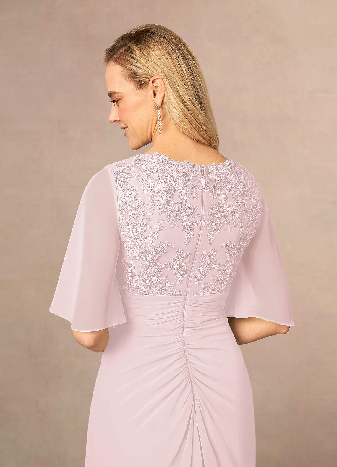 Blushing Pink Azazie Carson Blushing Pink A-Line V-Neck Lace Chiffon ...