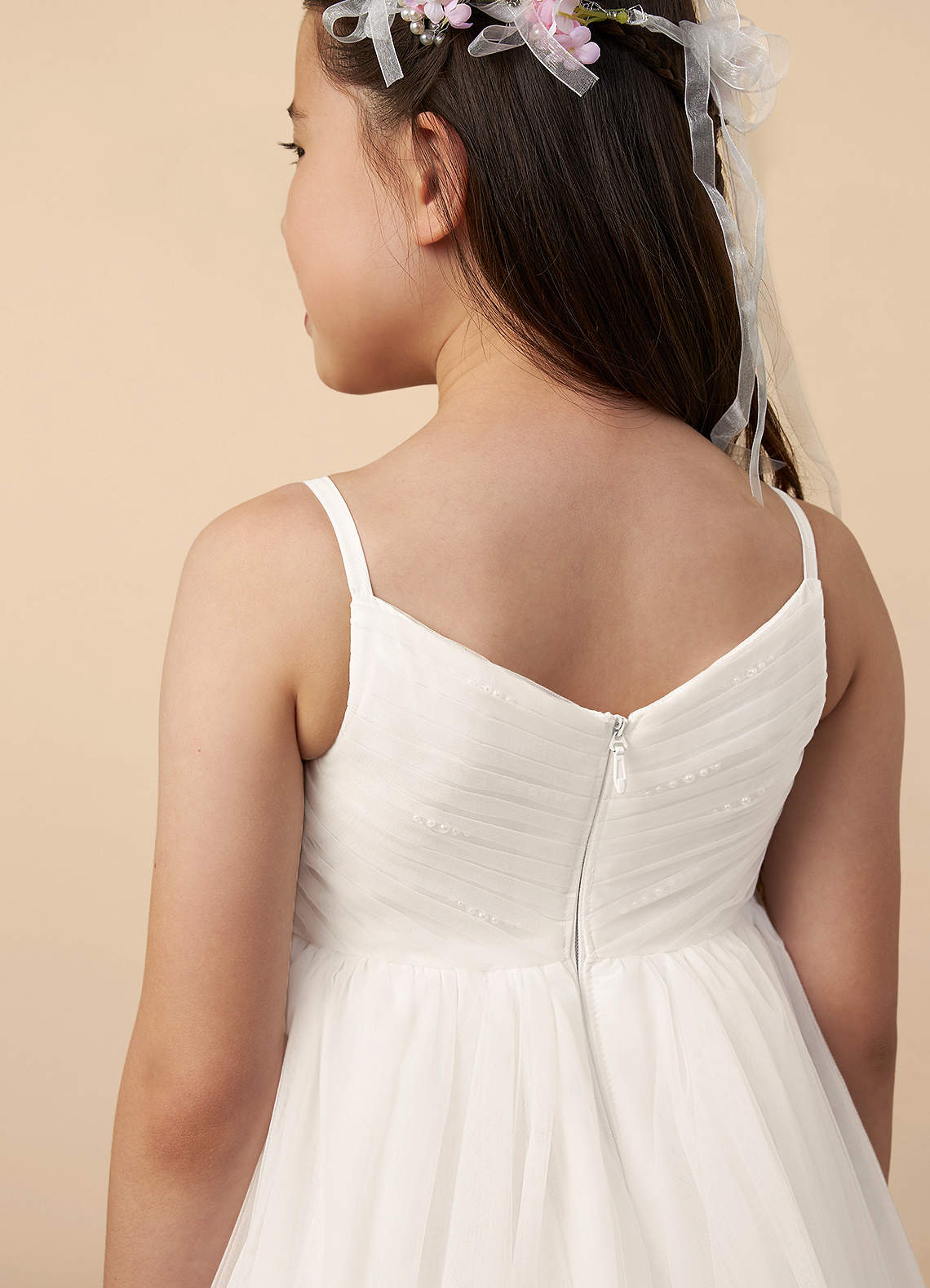 Azazie Amya Diamond White A-Line Pleated Tulle Dress | Azazie