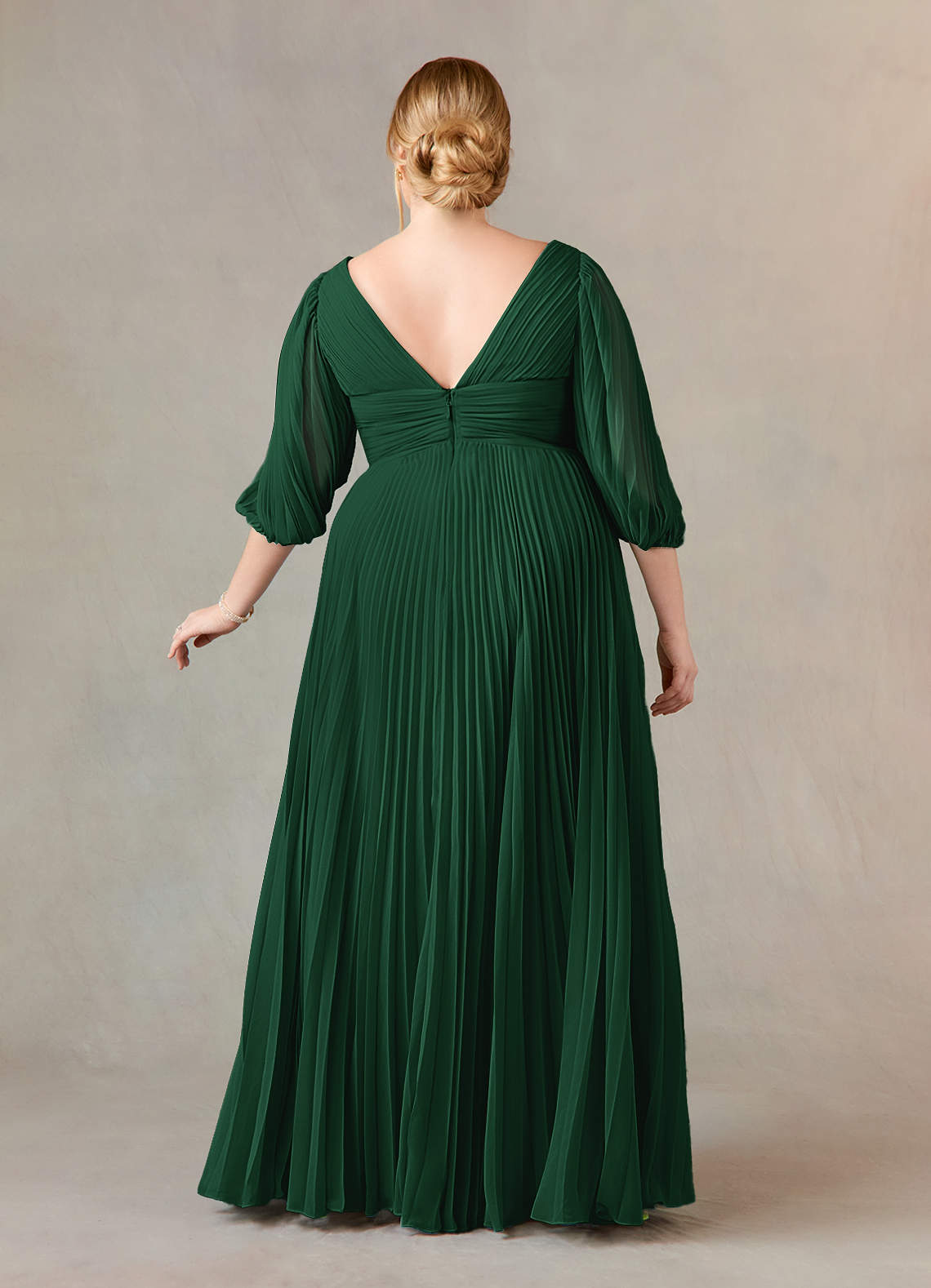 Azazie Zahara Dark Green A-Line V-Neck Pleated Chiffon Dress | Azazie