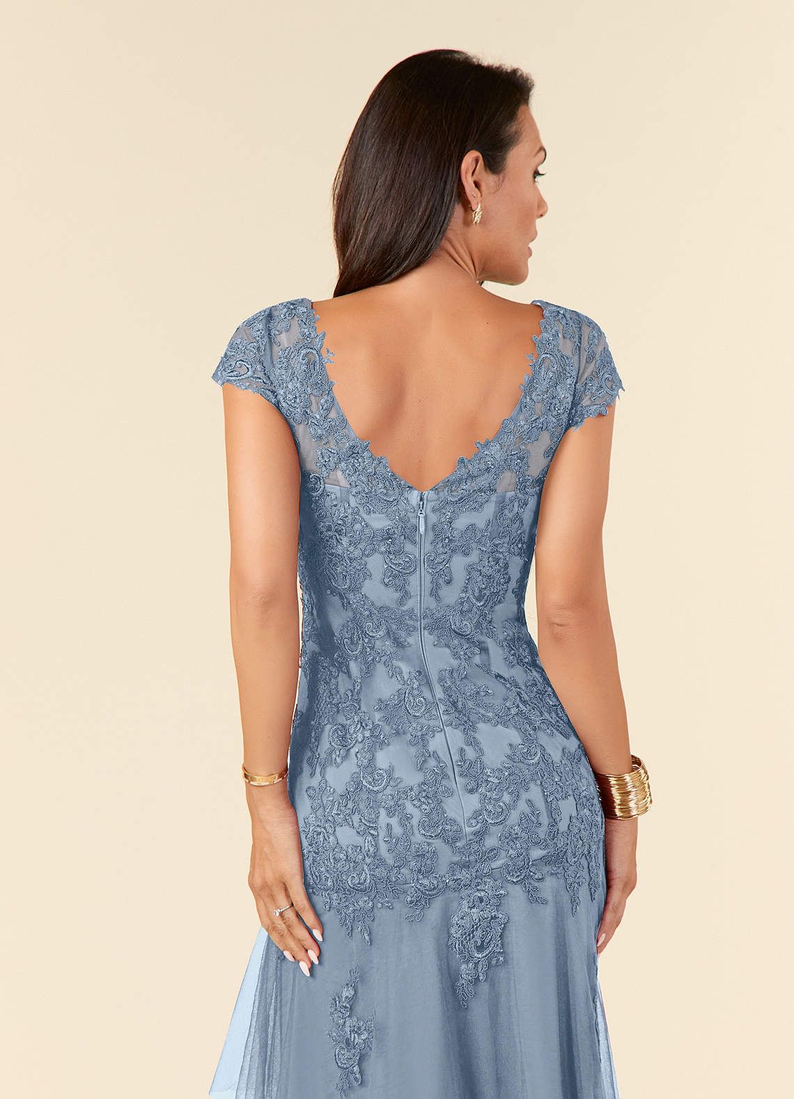 Dusty Blue Azazie Romy Mermaid V-Neck Sequins Tulle Floor-Length Dress ...