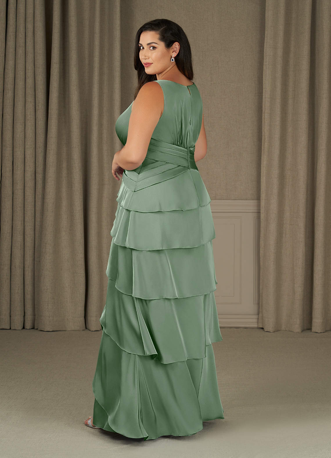 Matcha Azazie Viola A-Line Pleated Stretch Satin Floor-Length Dress ...