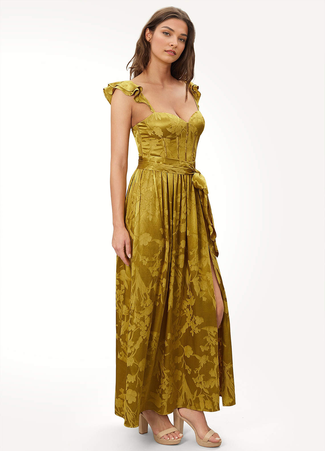 Stasey Chartreuse Jacquard Maxi Dress | Azazie
