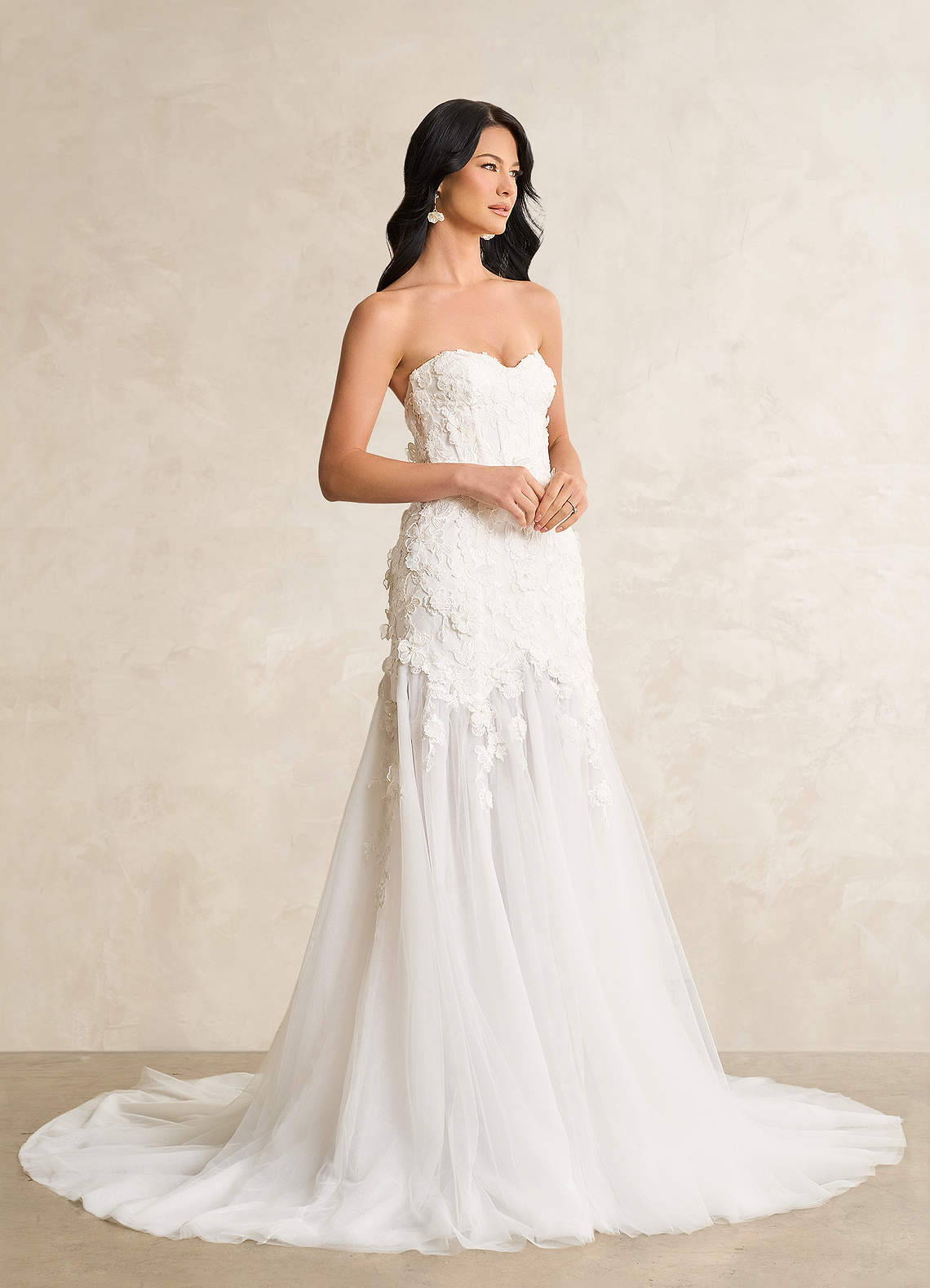 Diamond White Azazie Priscilla Mermaid Lace Tulle Chapel Train Dress ...