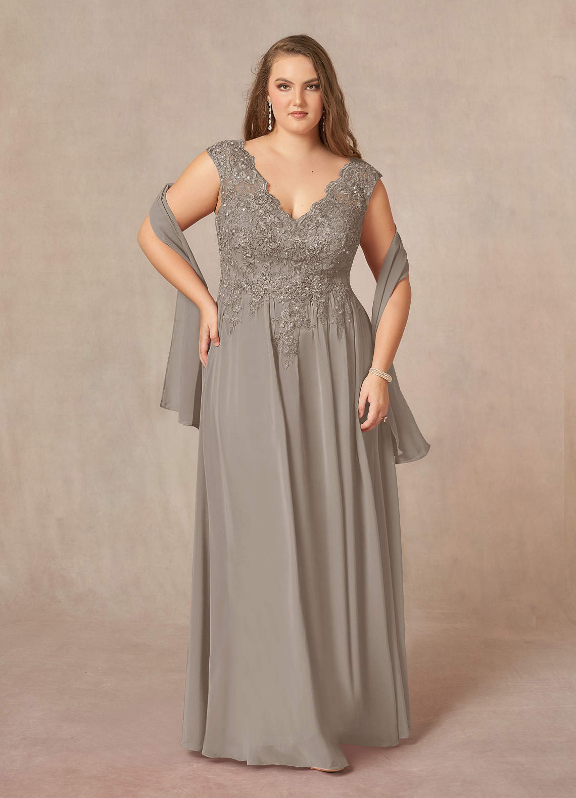 Azazie Amethyst Taupe A Line V Neck Sequins Chiffon Dress Mother Of The