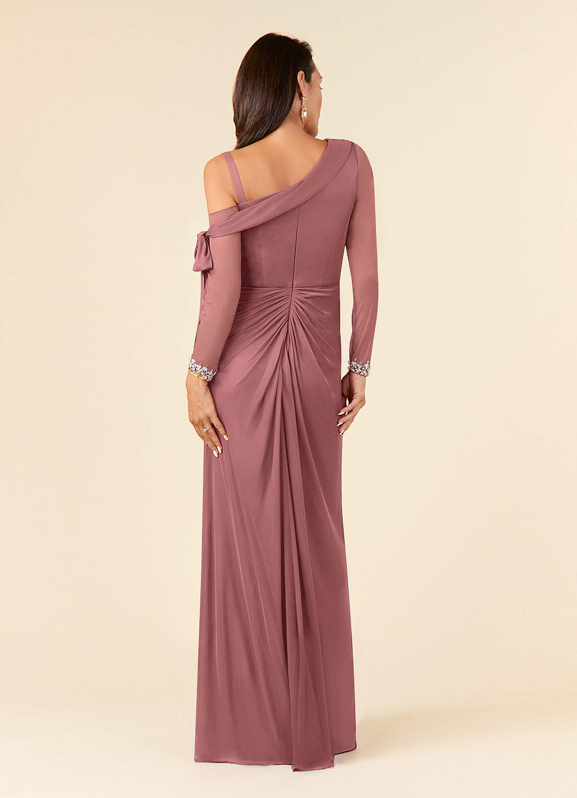 Azazie Marna Desert Rose Sheath One Shoulder Mesh Dress | Azazie