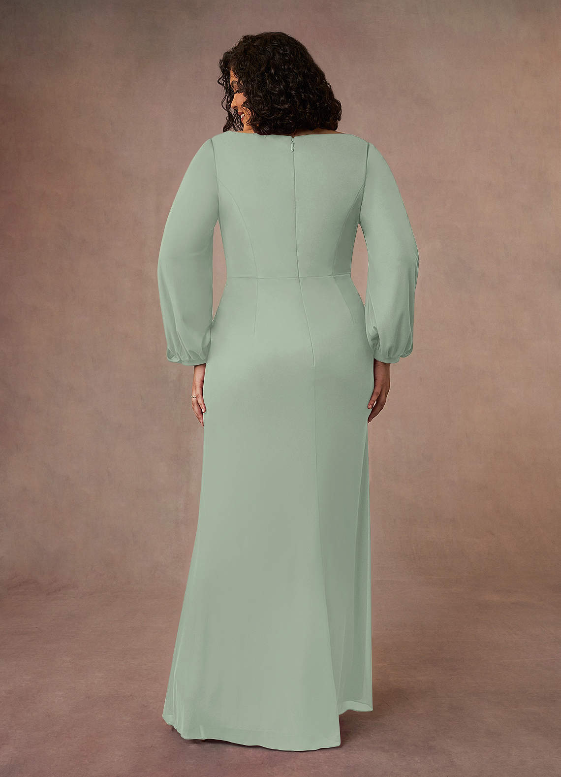 Dusty Sage Azazie Satasha A-Line Cowl Neckline Lace Mesh Floor-Length ...