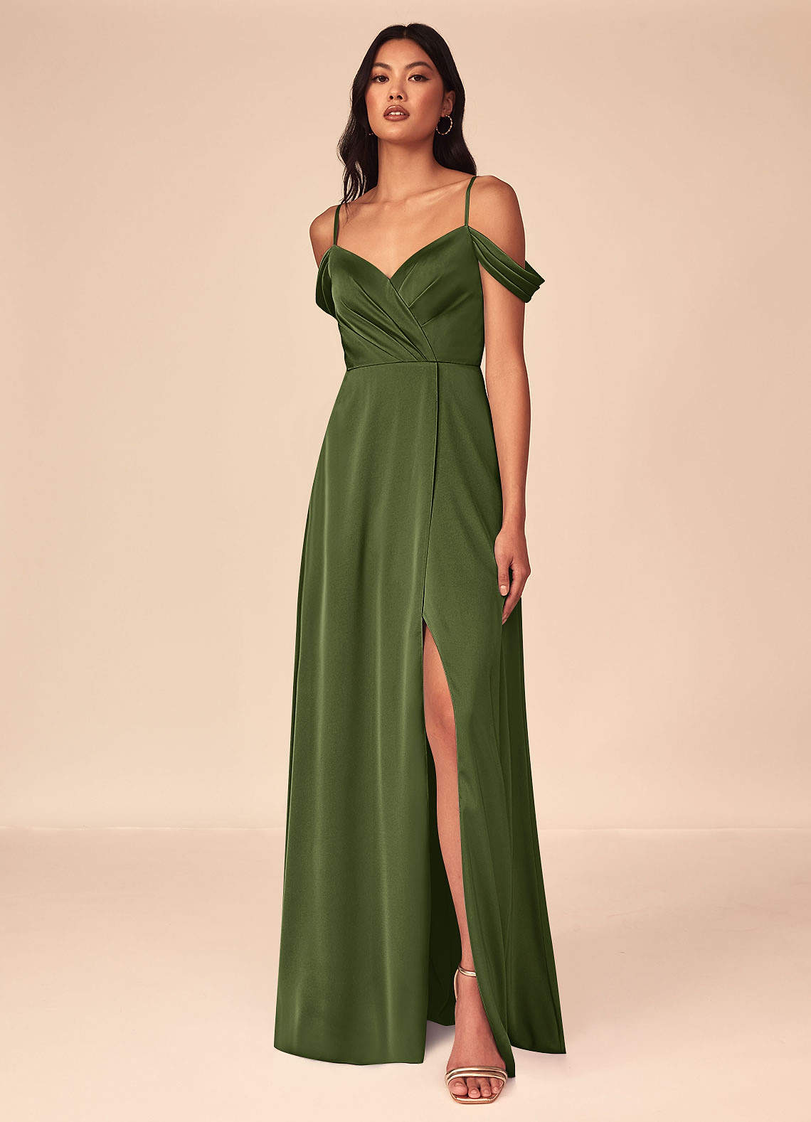 Azazie Ocean Stretch Satin Dress Olive Bridesmaid Dresses | Azazie