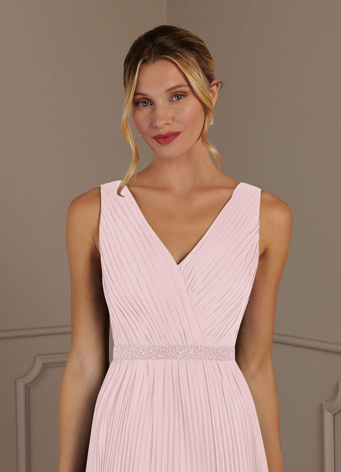 Blushing Pink Azazie Kris A Line Sequins Chiffon Floor Length Dress