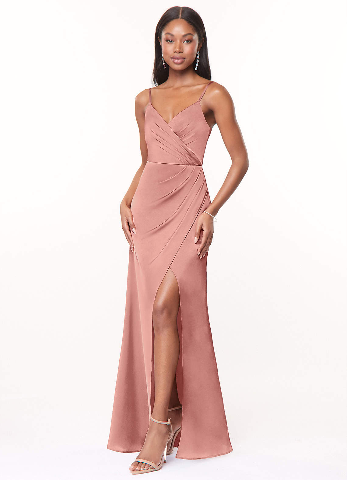 Azazie Maci Stretch Satin Dress Rosette Bridesmaid Dresses | Azazie CA