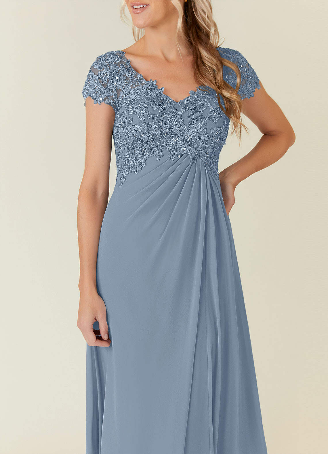 Azazie Jet Dusty Blue A-Line Sequins Chiffon Dress | Azazie