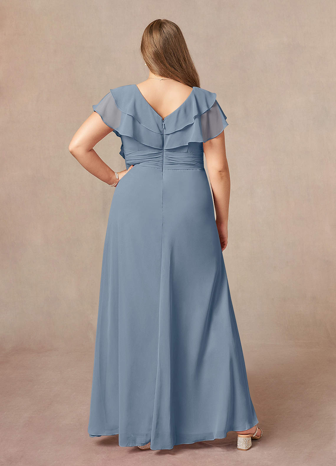 Azazie Snapdragon Twilight A-Line V-Neck Ruched Chiffon Dress | Azazie