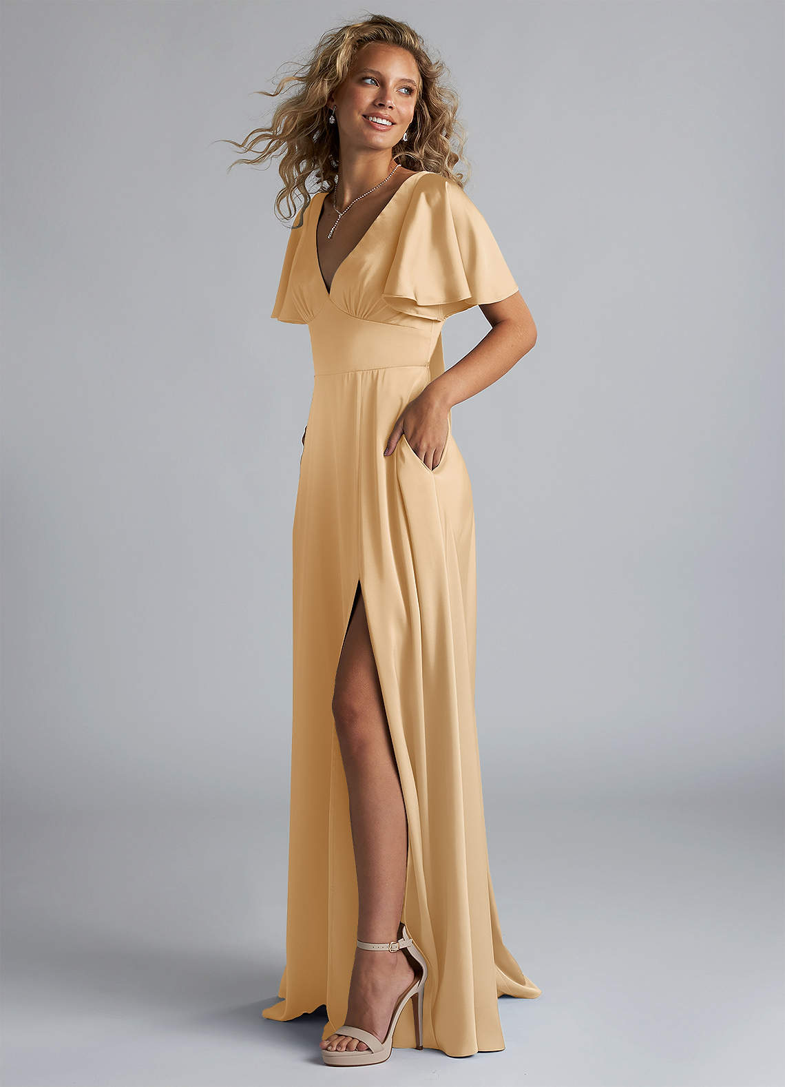 Gold Azazie Kimber Bridesmaid Dresses | Azazie