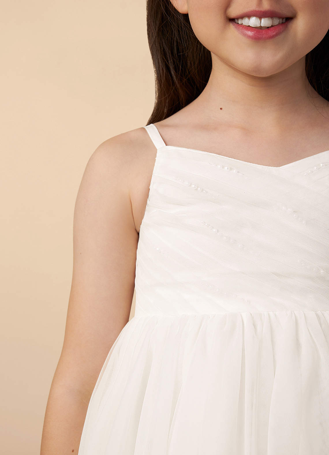 Diamond White Azazie Amya Diamond White A-Line Pleated Tulle Dress | Azazie