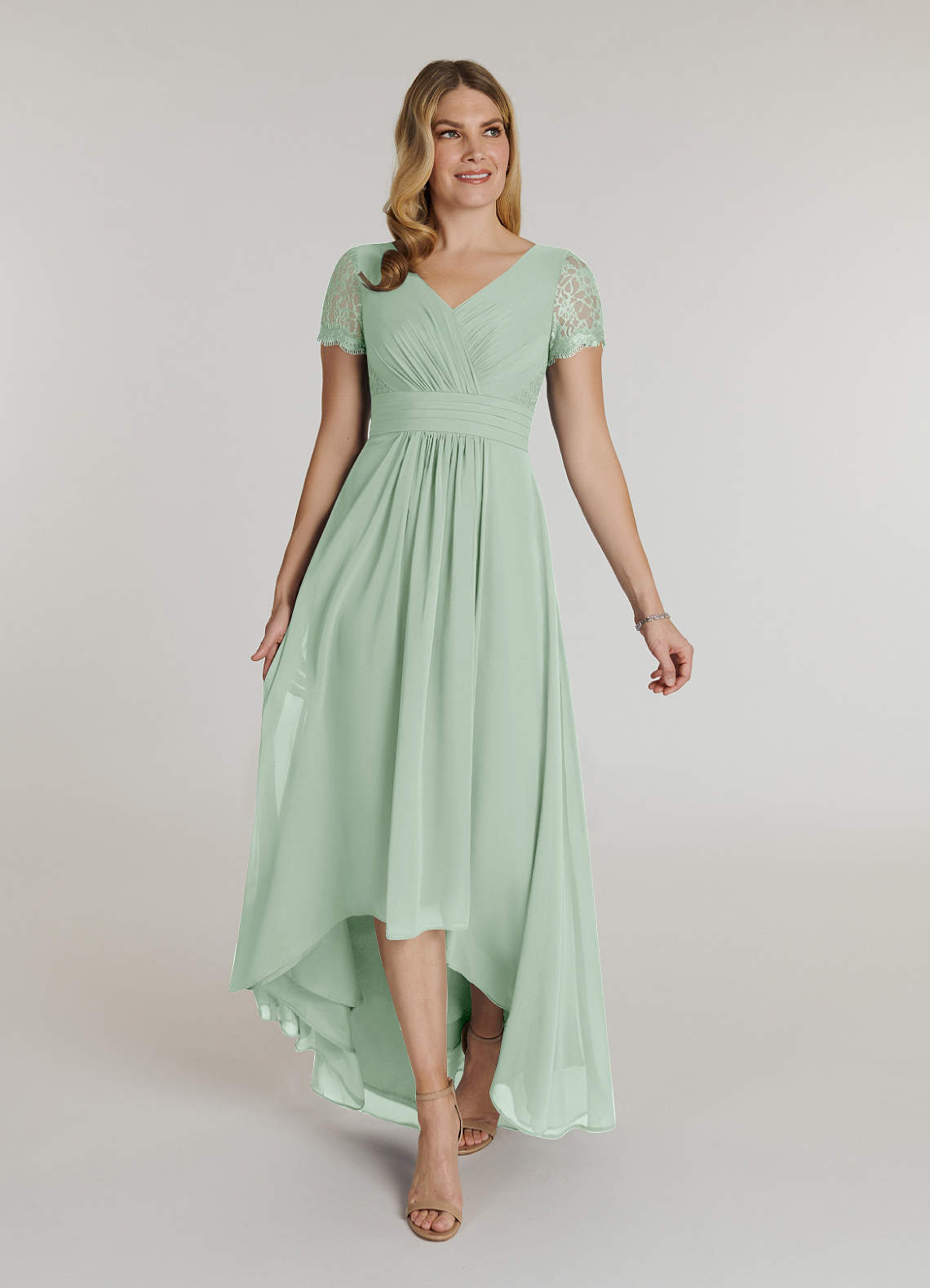 Azazie Polly Agave A-Line Lace Chiffon Dress | Azazie