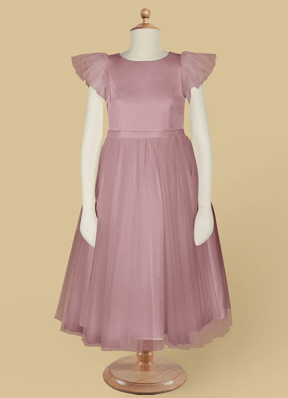 Dusty Rose Azazie Aviana A-Line Tulle Knee-Length Dress with Sleeves ...