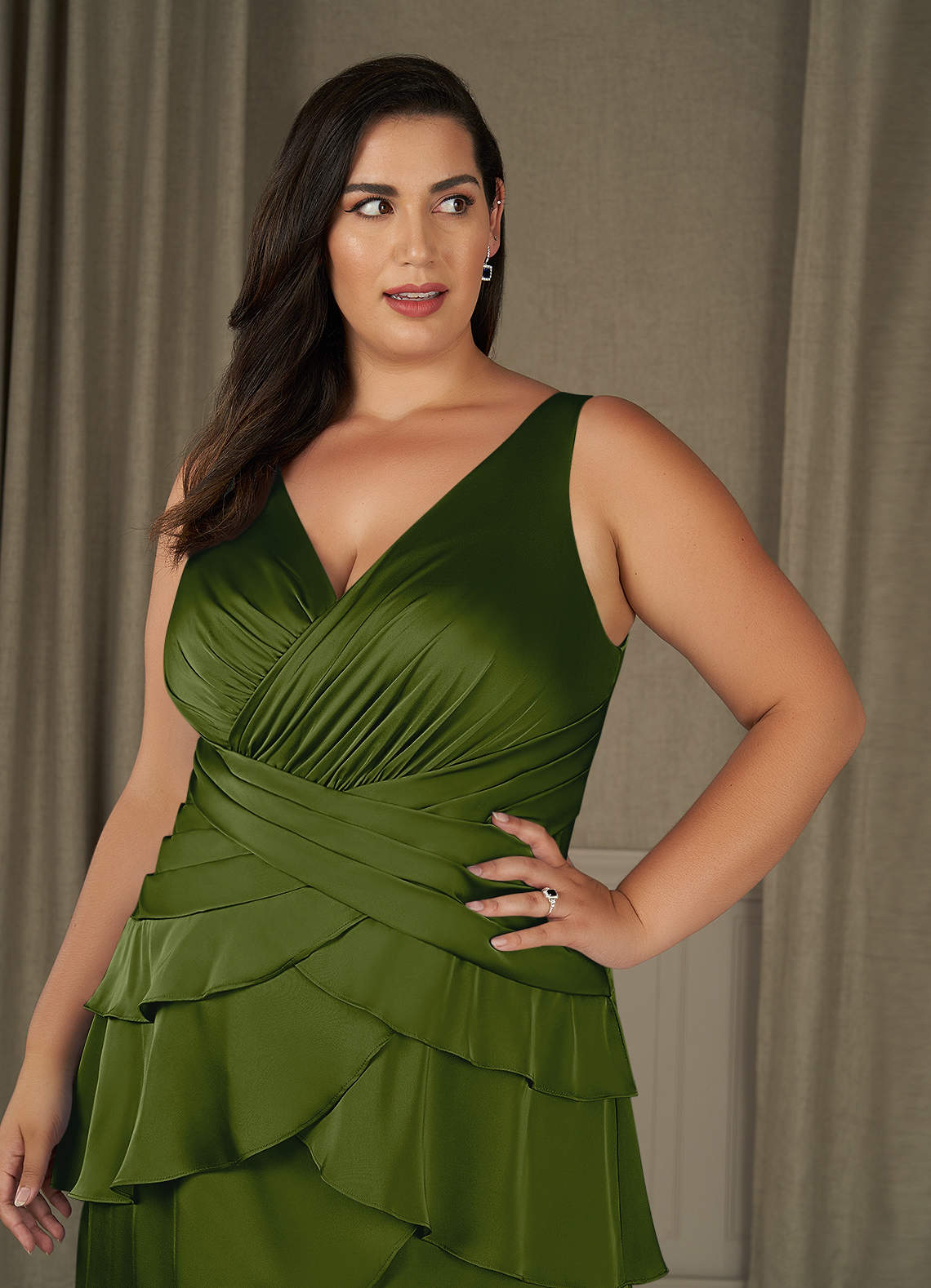 Azazie Viola Juniper A-Line Pleated Stretch Satin Dress | Azazie