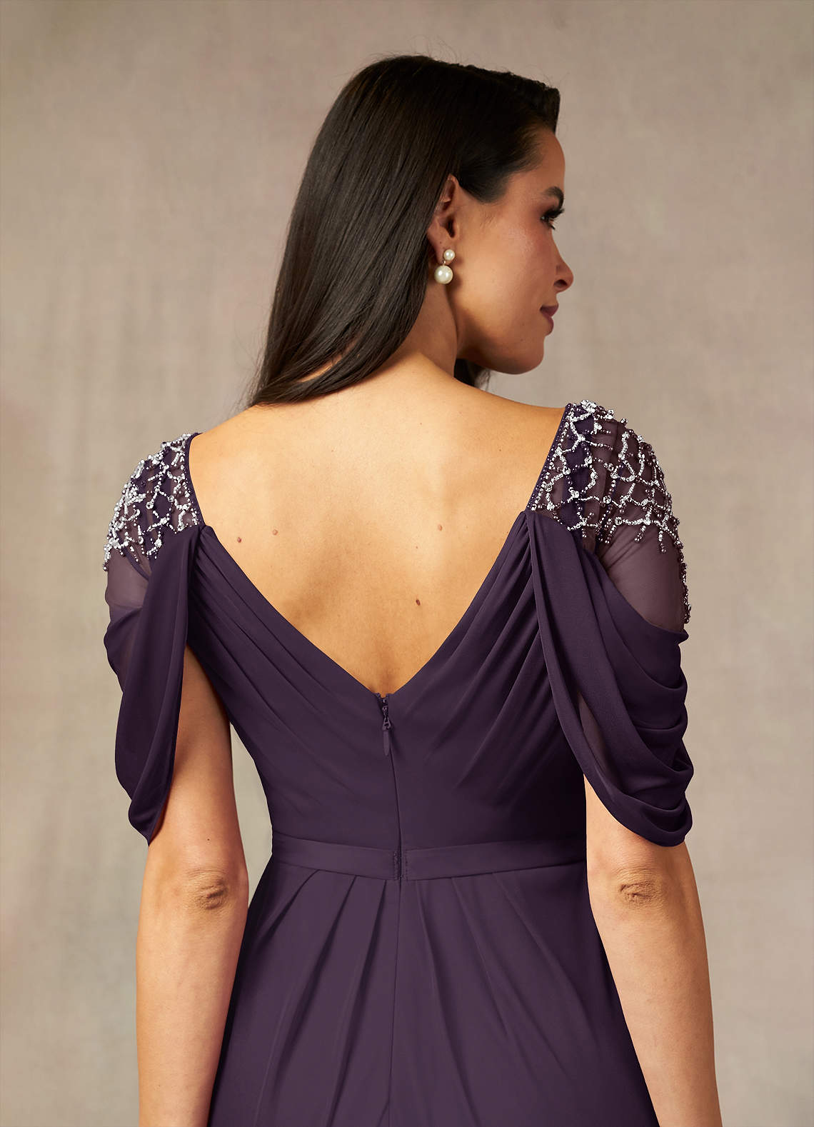 Azazie Clarise Plum Sheath Pleated Mesh Dress Mother of the Bride ...