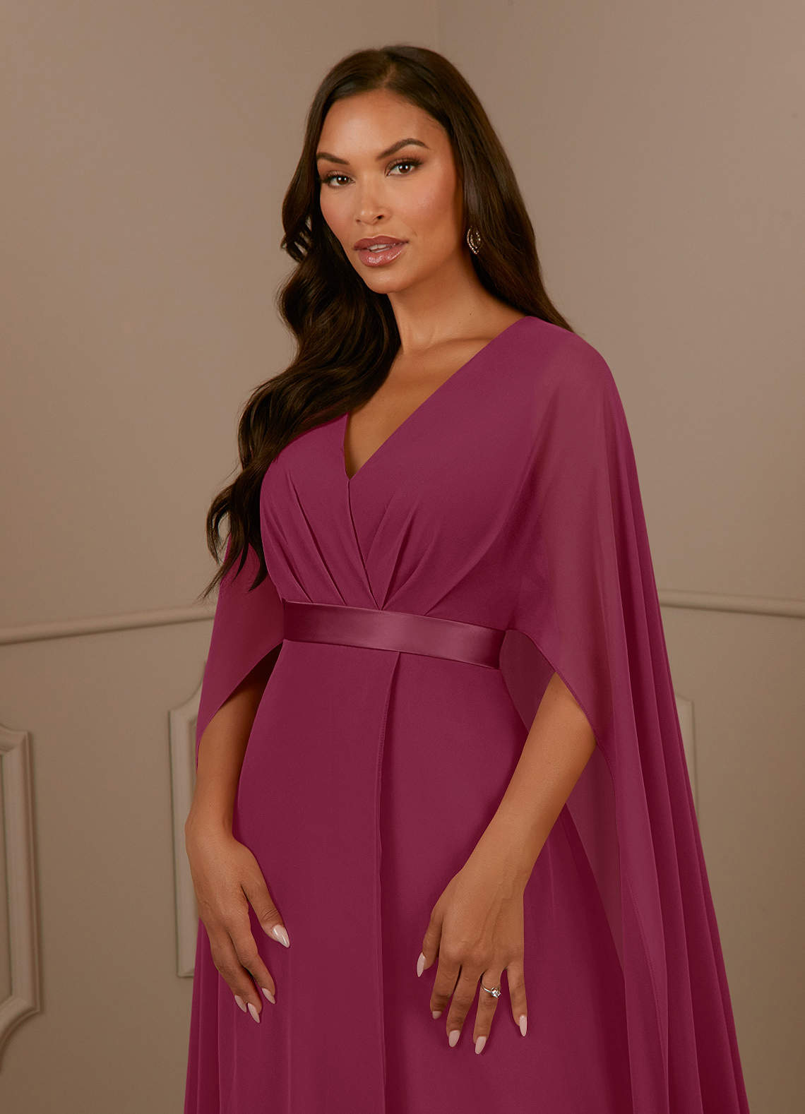 Mulberry Azazie Isa A-Line V-Neck Pleated Chiffon Floor-Length Dress ...