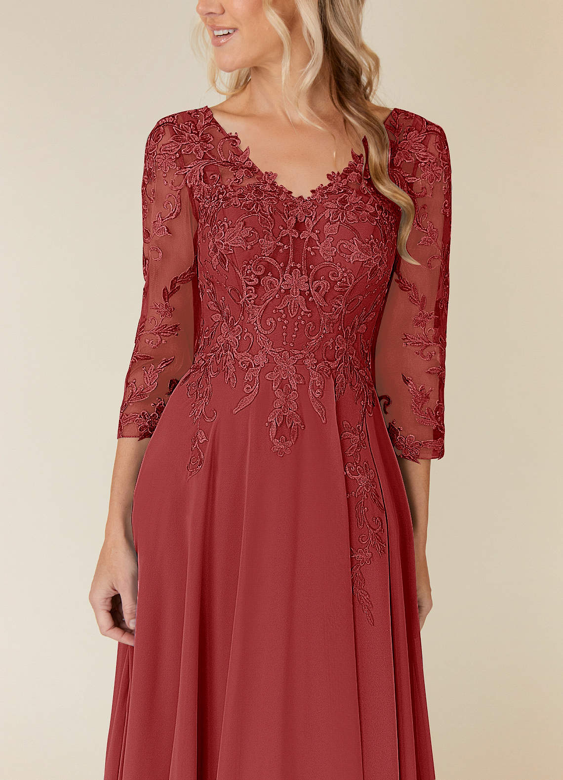Azazie Noella Rust A-Line V-Neck Lace Chiffon Dress | Azazie