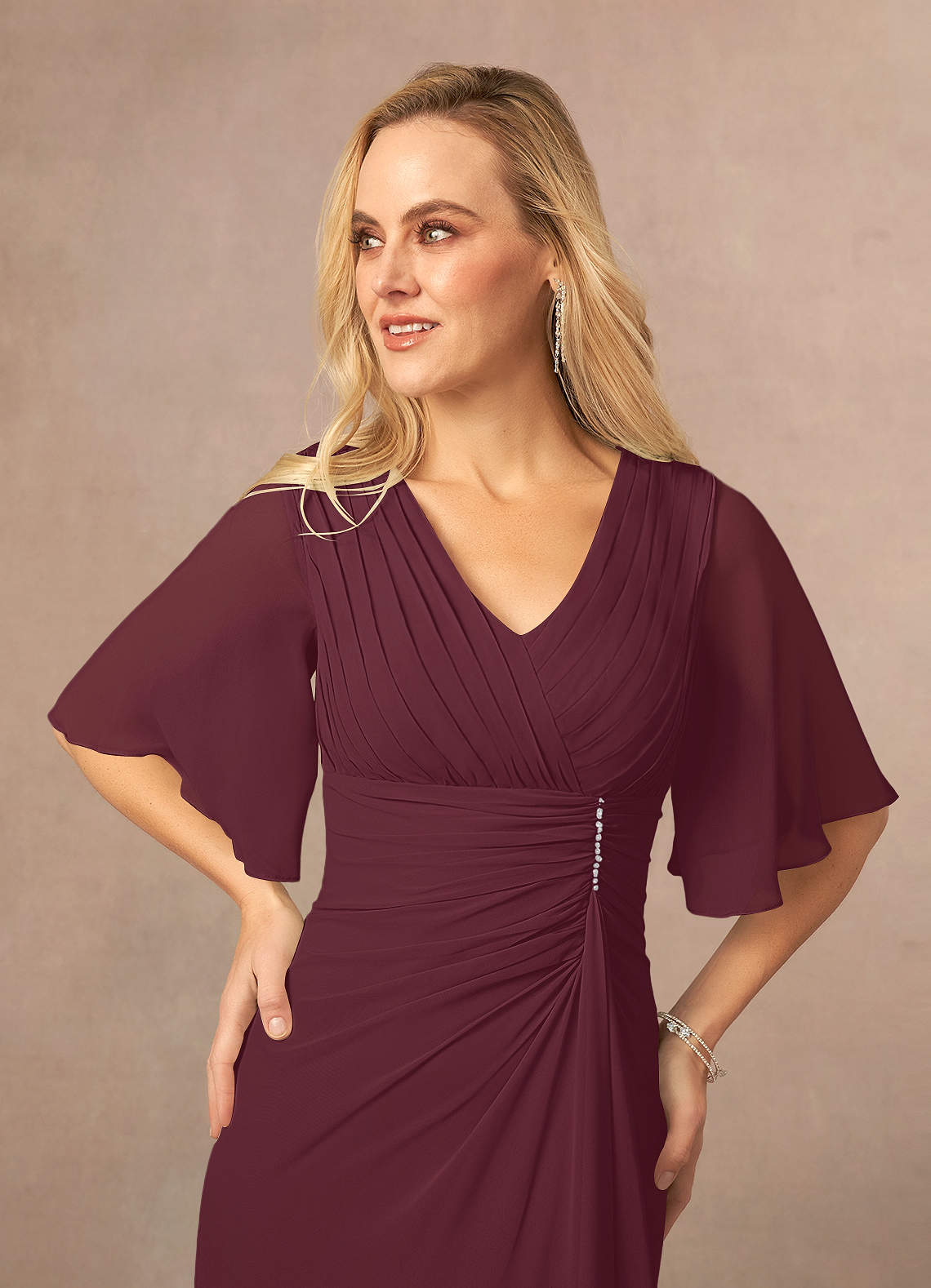 Azazie Carson Cabernet A-Line V-Neck Lace Chiffon Dress | Azazie