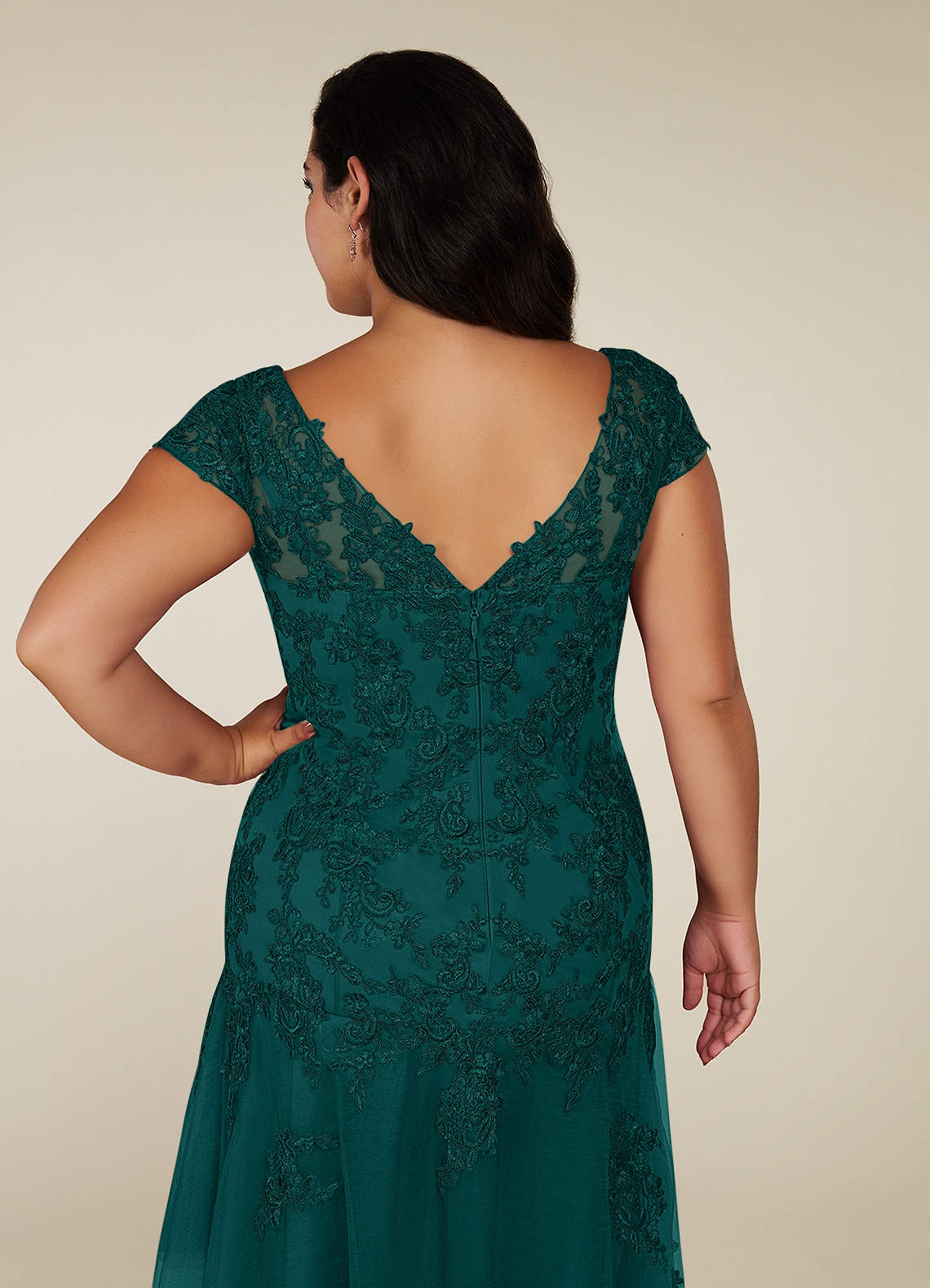 Peacock Azazie Romy Mermaid V-Neck Sequins Tulle Floor-Length Dress ...