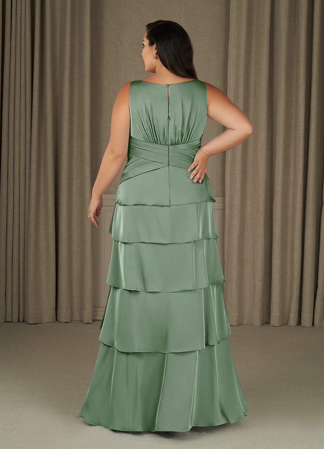 Matcha Azazie Viola A-Line Pleated Stretch Satin Floor-Length Dress ...