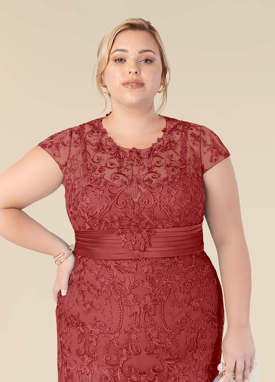 Azazie Jamila Rust Mermaid Lace Dress | Azazie