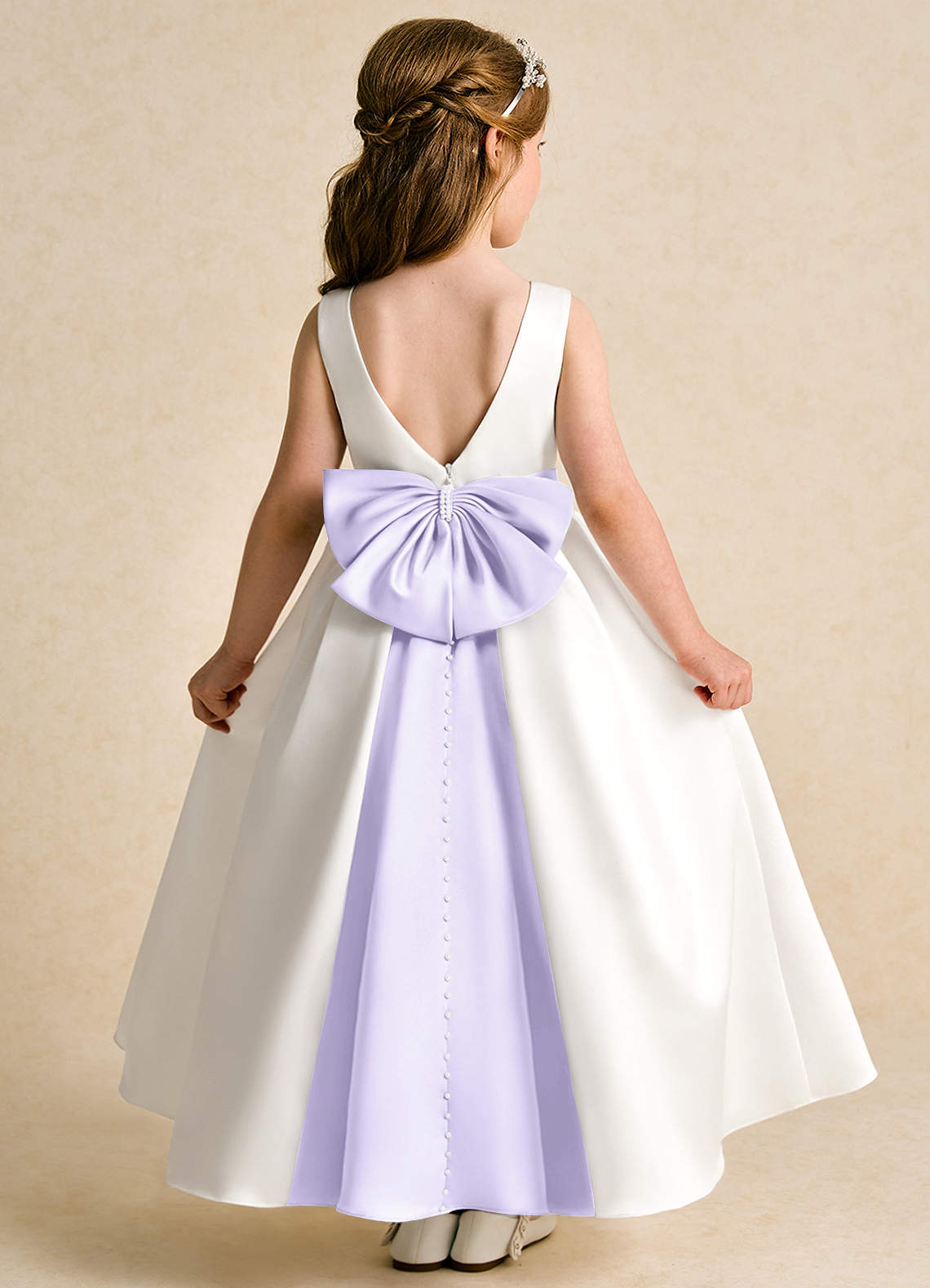 Azazie Cherry Ivory Lilac Ball-Gown Pleated Matte Satin Dress | Azazie