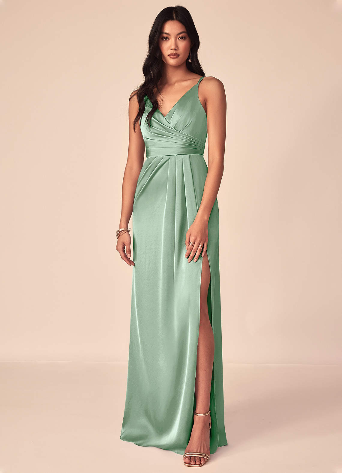 Azazie Aqua Stretch Satin Dress Agave Bridesmaid Dresses | Azazie CA