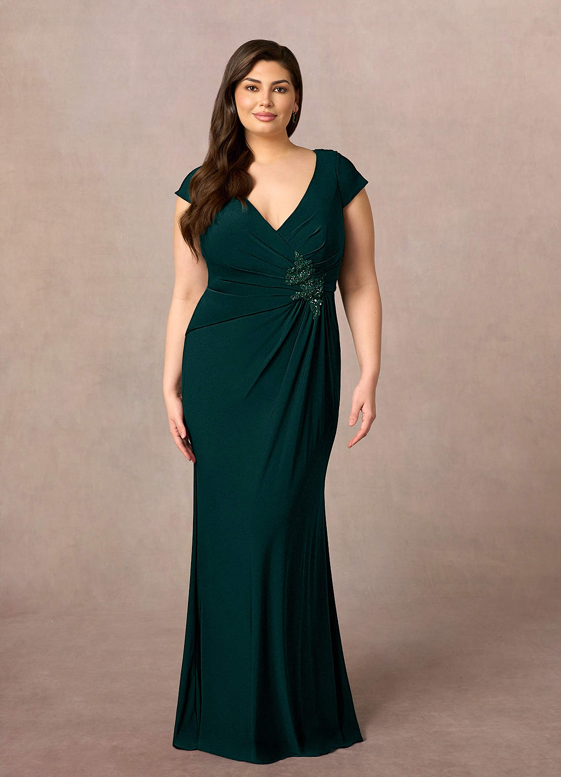 Azazie Marybeth Pine Dark Green Mermaid V-Neck Sequins Lace Dress ...