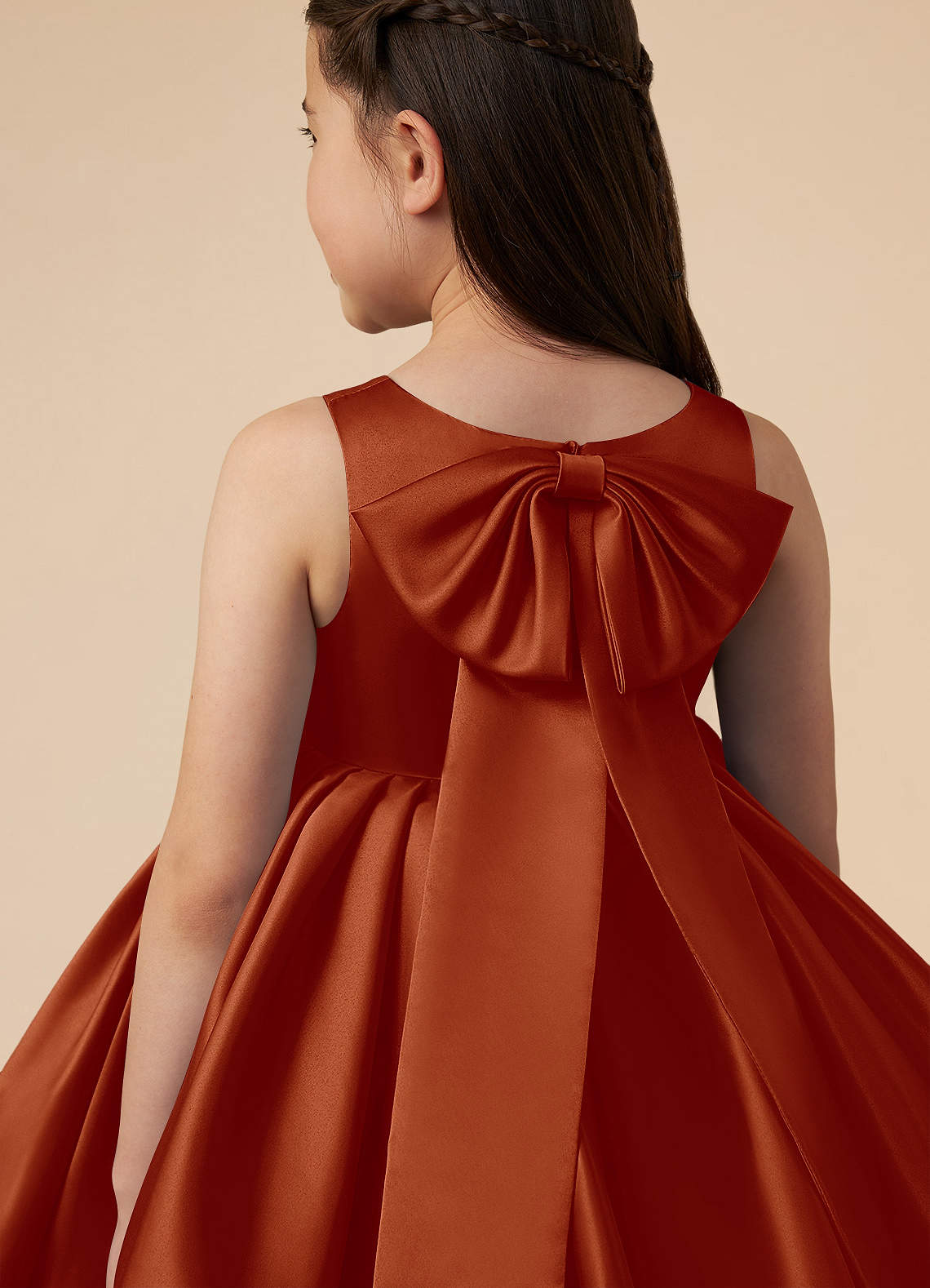 Paprika Azazie Bo Peep A-Line Bow Matte Satin Knee-Length Dress | Azazie