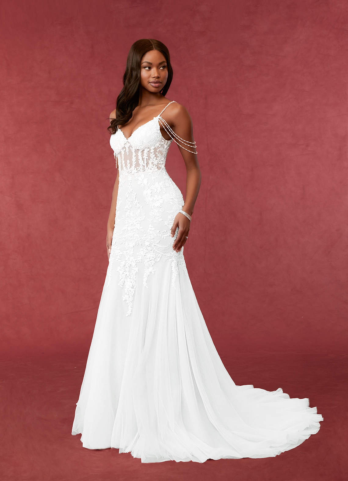 Diamond White Azazie Denise Mermaid Sequins Tulle Chapel Train Dress ...