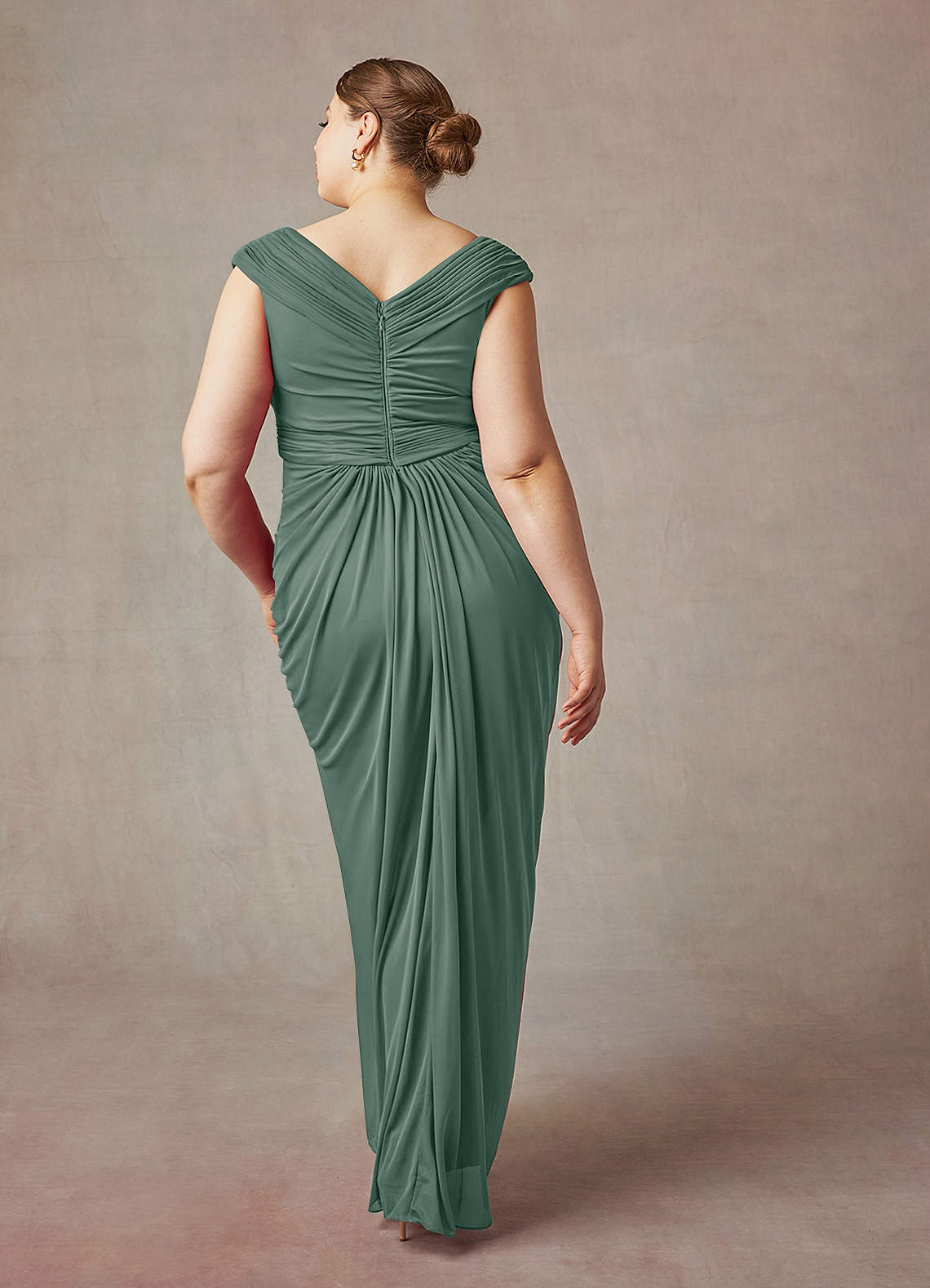 Eucalyptus Azazie Lisolette Eucalyptus Sheath Pleated Mesh Dress | Azazie