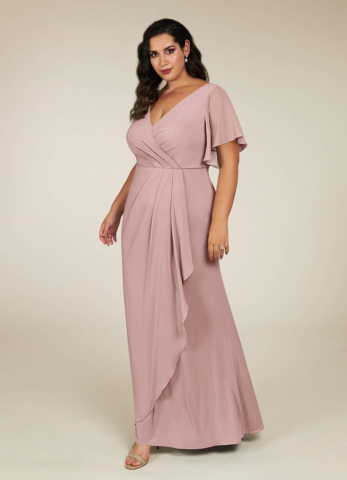 Azazie Song Dusty Rose Mermaid V-Neck Pleated Stretch Chiffon Dress ...