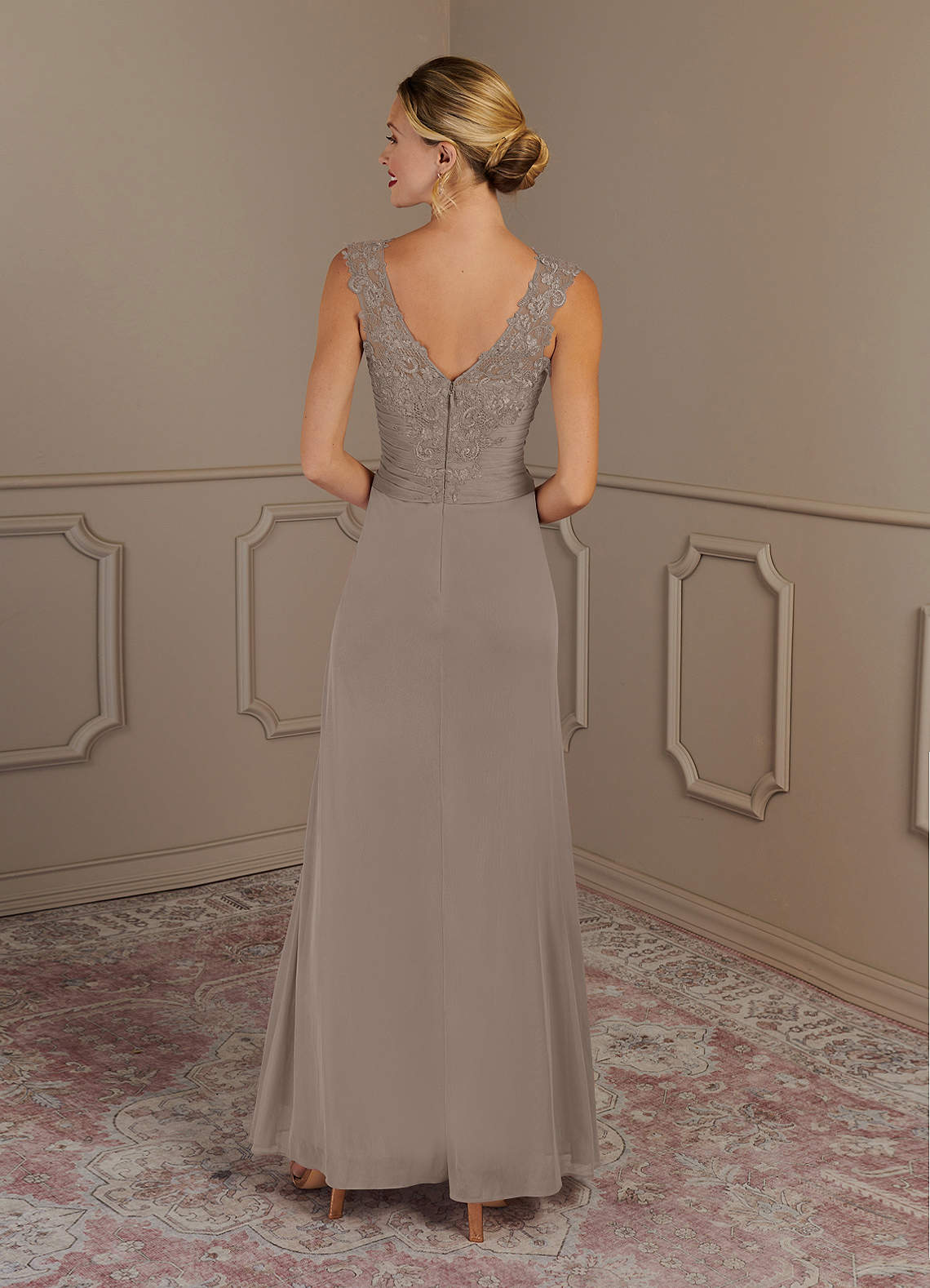 Azazie Edelin Taupe A Line Sweetheart Neckline Pleated Mesh Dress Azazie