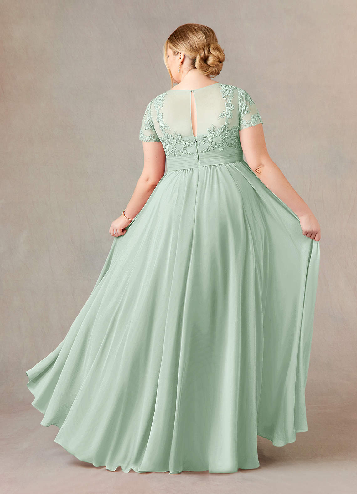 Azazie Annette Agave A-Line Lace Chiffon Dress | Azazie