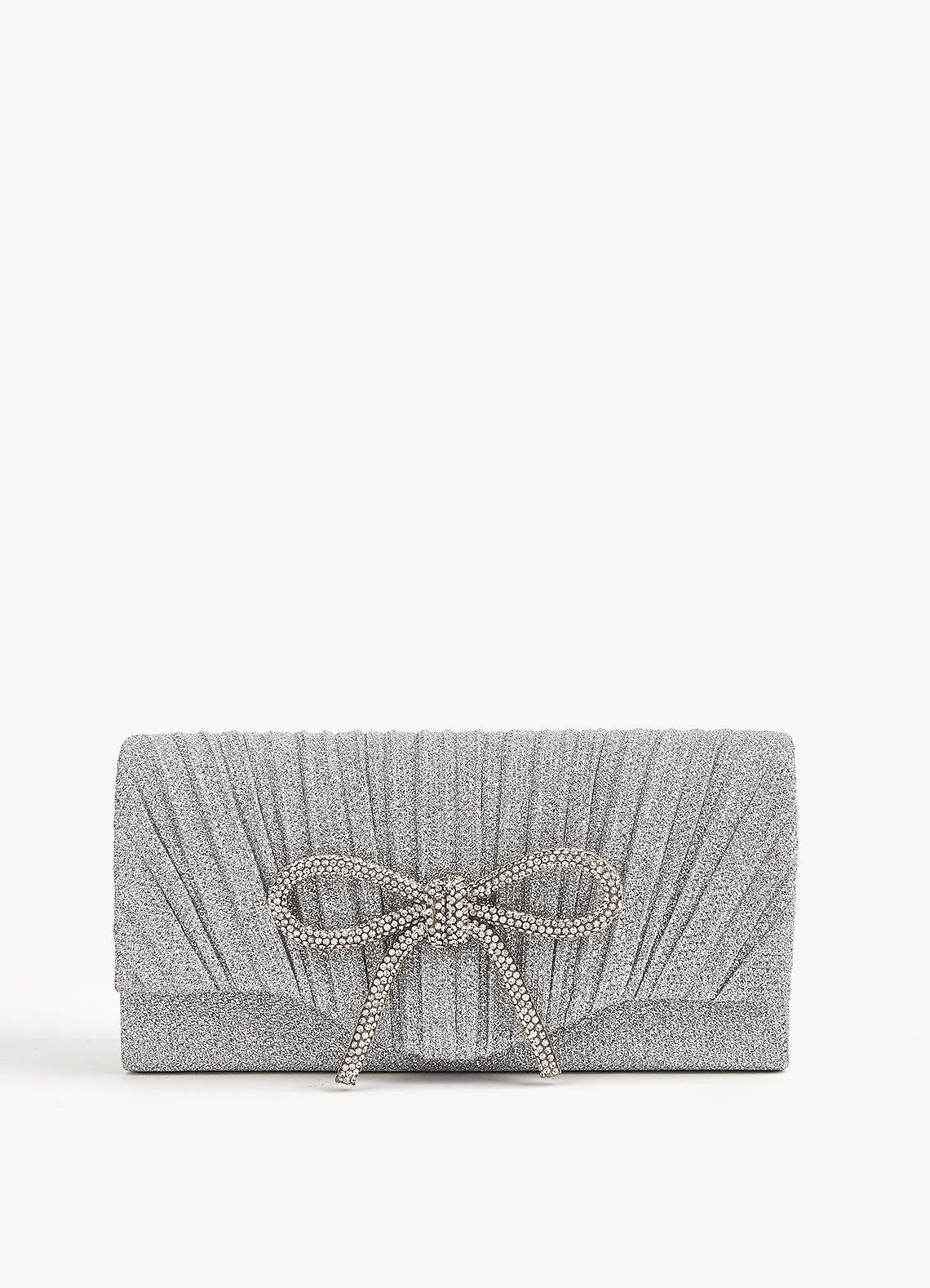 Silver Rhinestone Bow Pleated Flap Clutch | Azazie