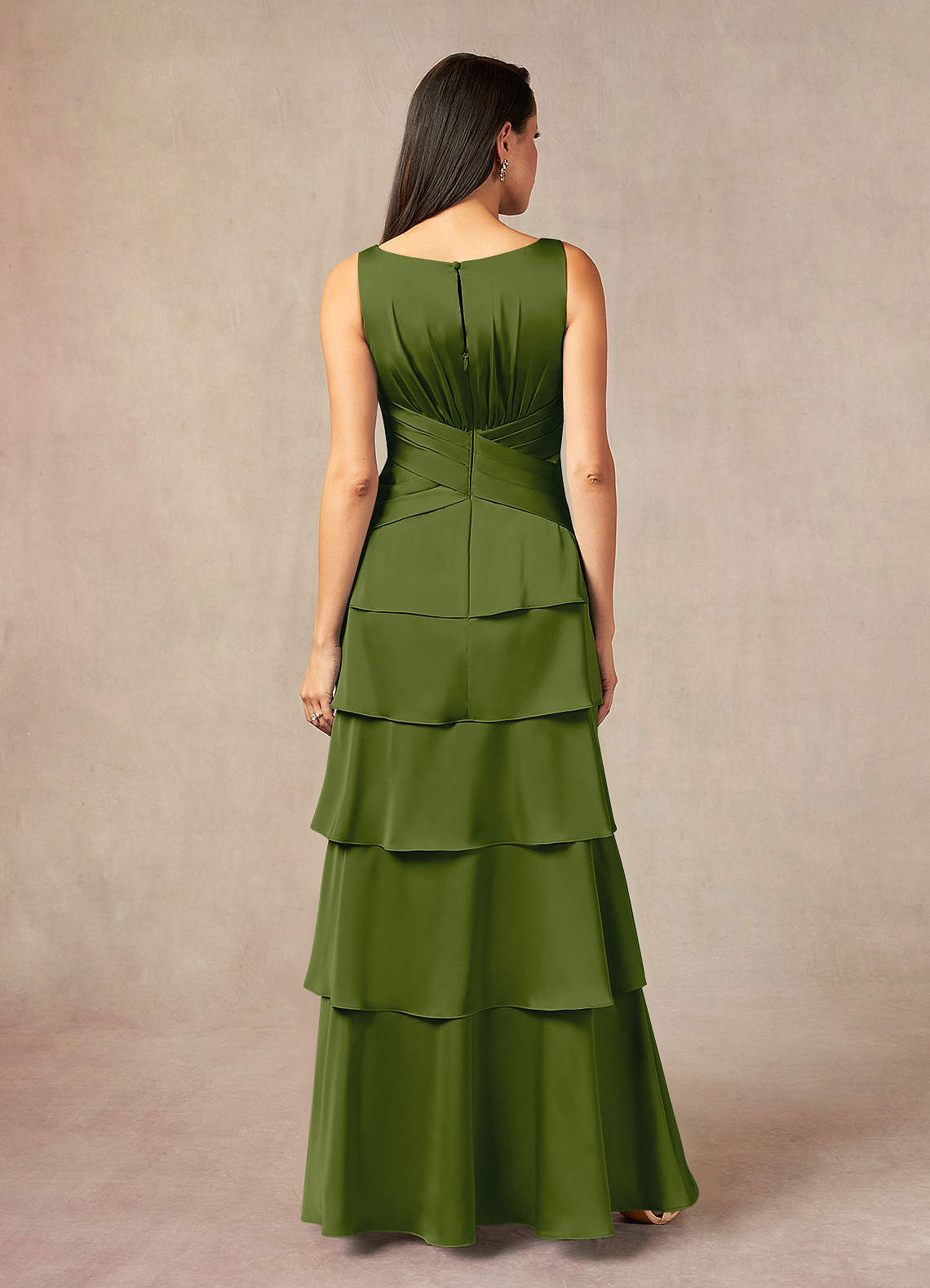 Azazie Viola Juniper A-Line Pleated Stretch Satin Dress | Azazie