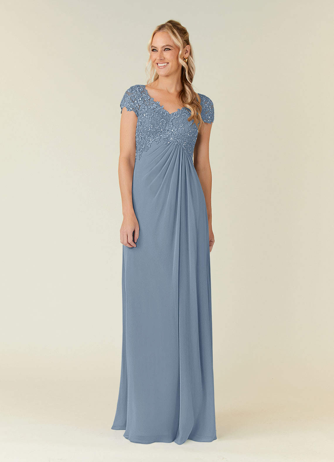 Azazie Jet Dusty Blue A-Line Sequins Chiffon Dress | Azazie