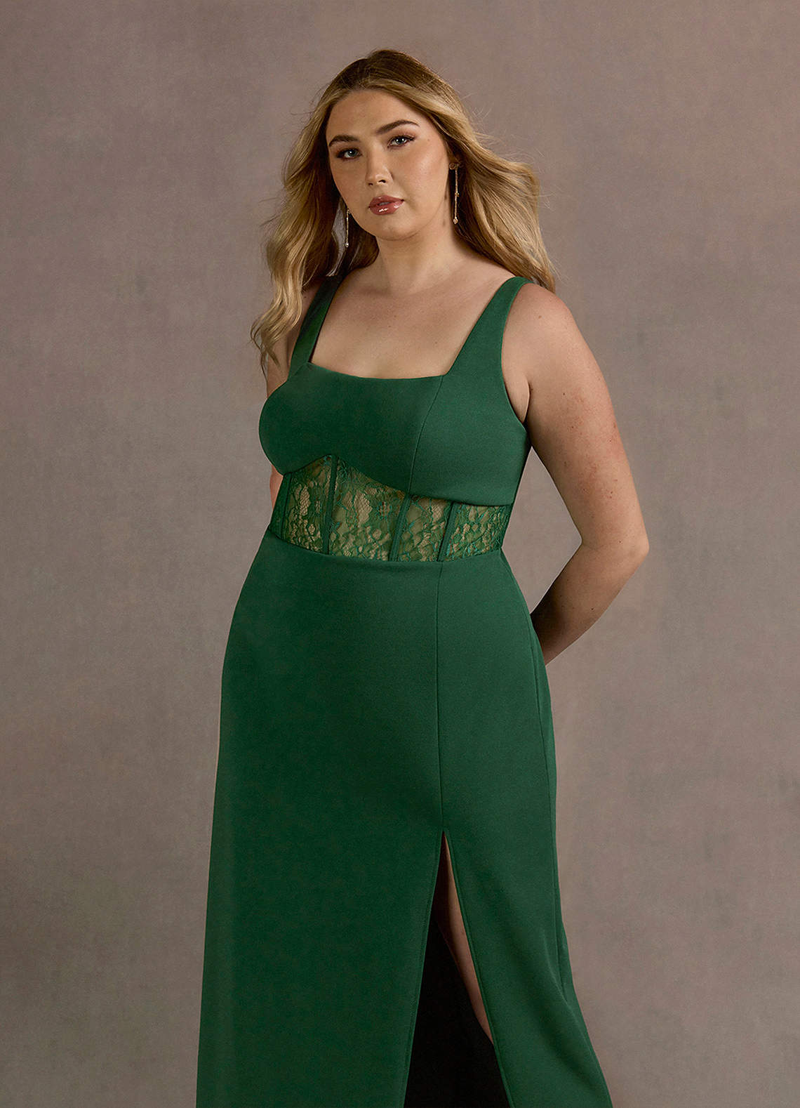 Lucia Emerald Green Lace Corset Maxi Dress | Azazie