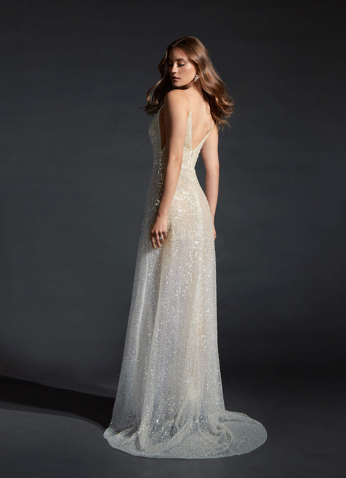 Platinum Diamond White Champagne A-Line V-Neck Sequins Sequins Dress ...