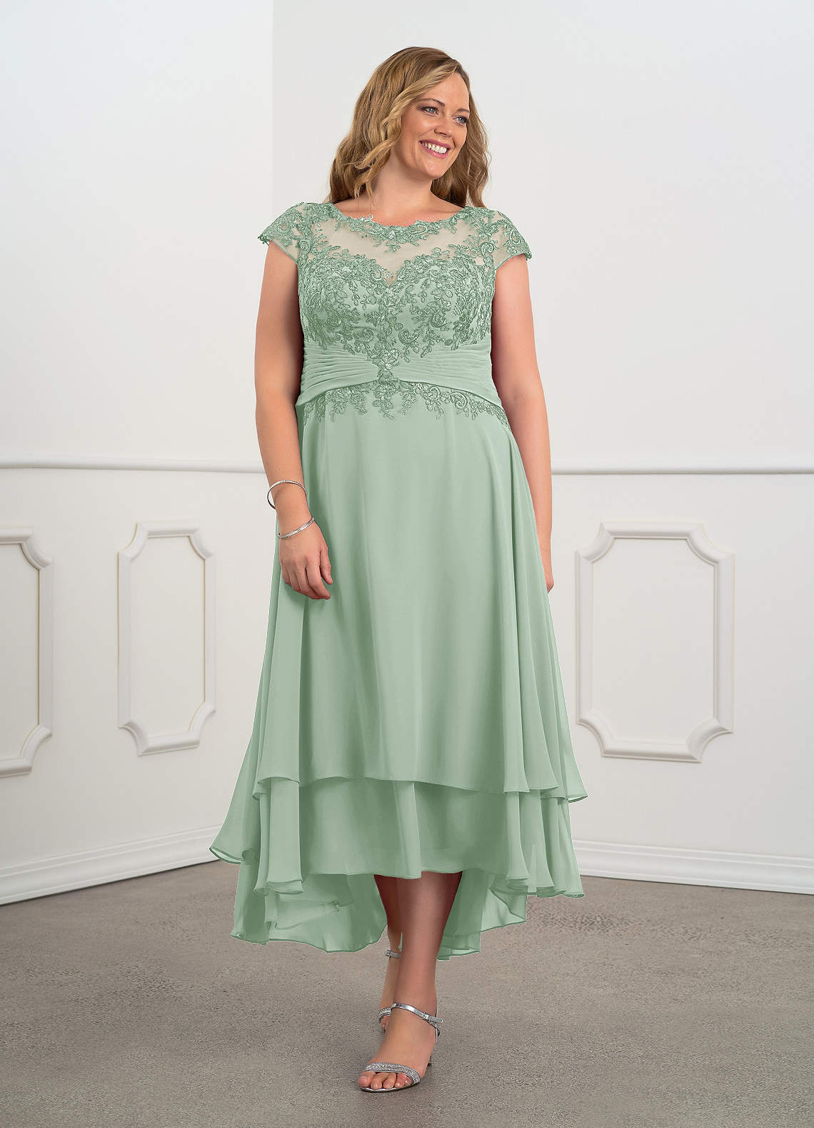Agave Azazie Shonda Agave Lace Chiffon Dress | Azazie