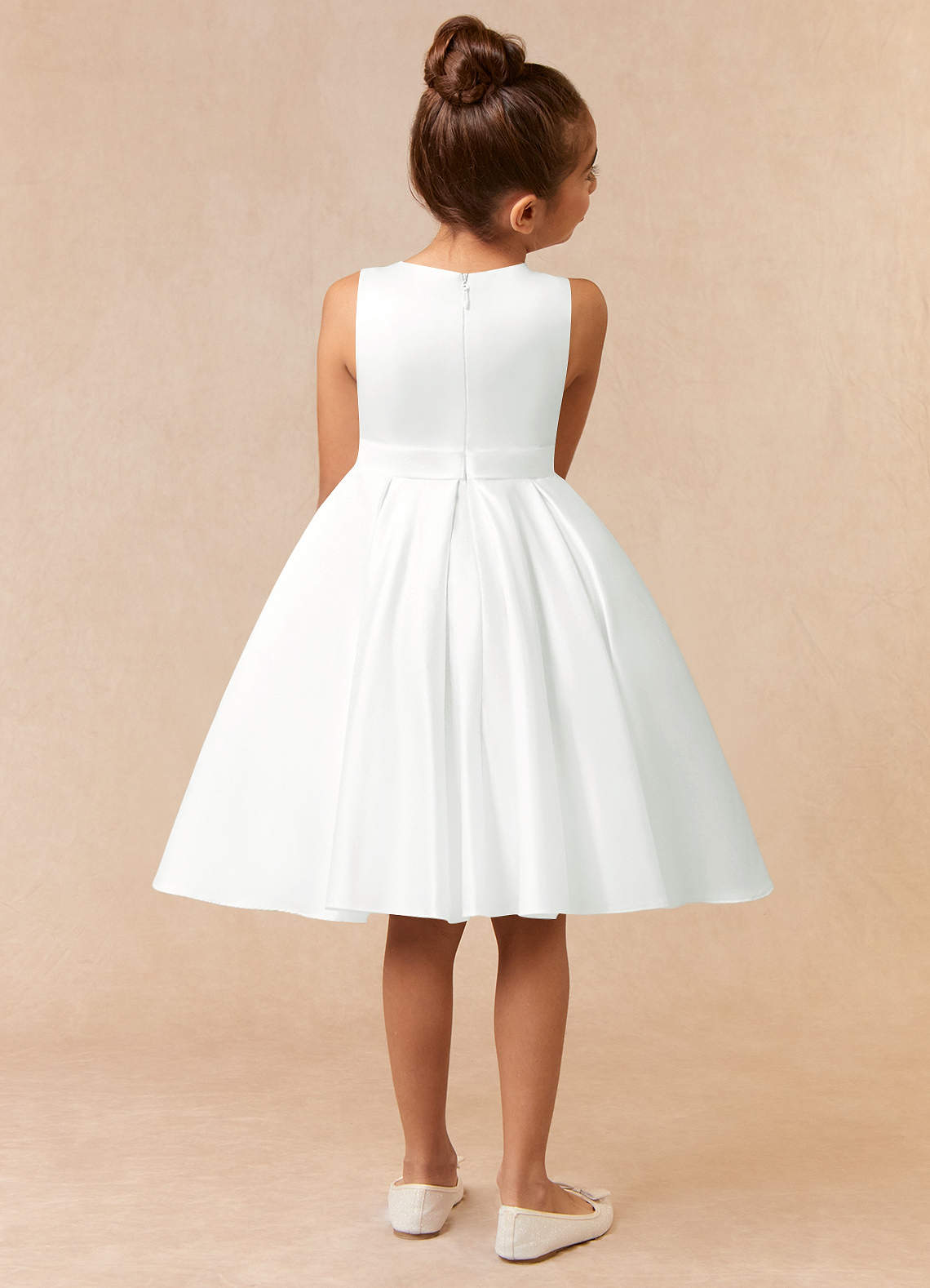 Ivory Azazie Coco A-Line Bow Matte Satin Knee-Length Dress | Azazie