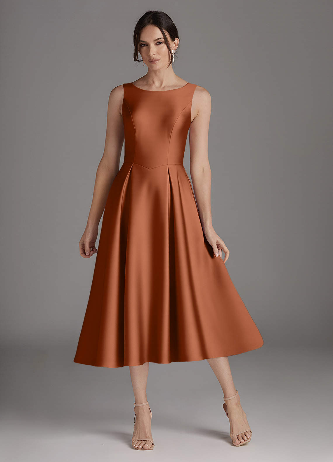 Azazie Fulton Copper A-Line Pleated Stretch Satin Dress | Azazie