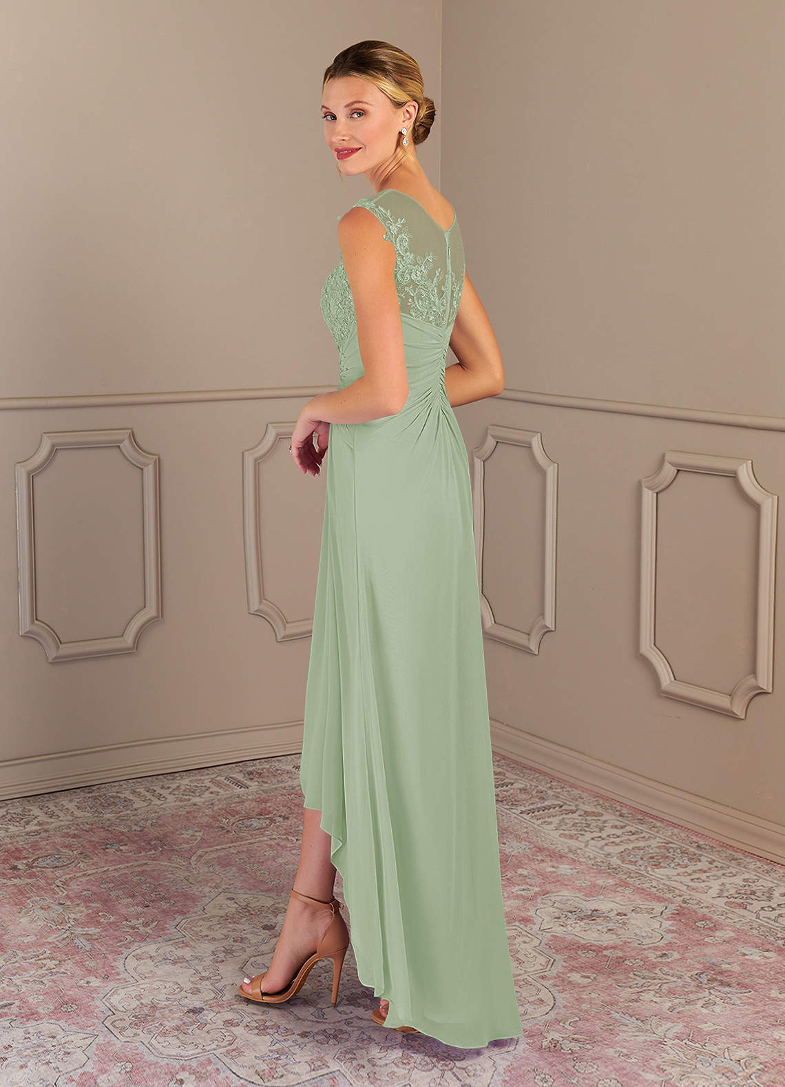 Azazie Endora Dusty Sage A-Line Scoop Lace Chiffon Dress | Azazie