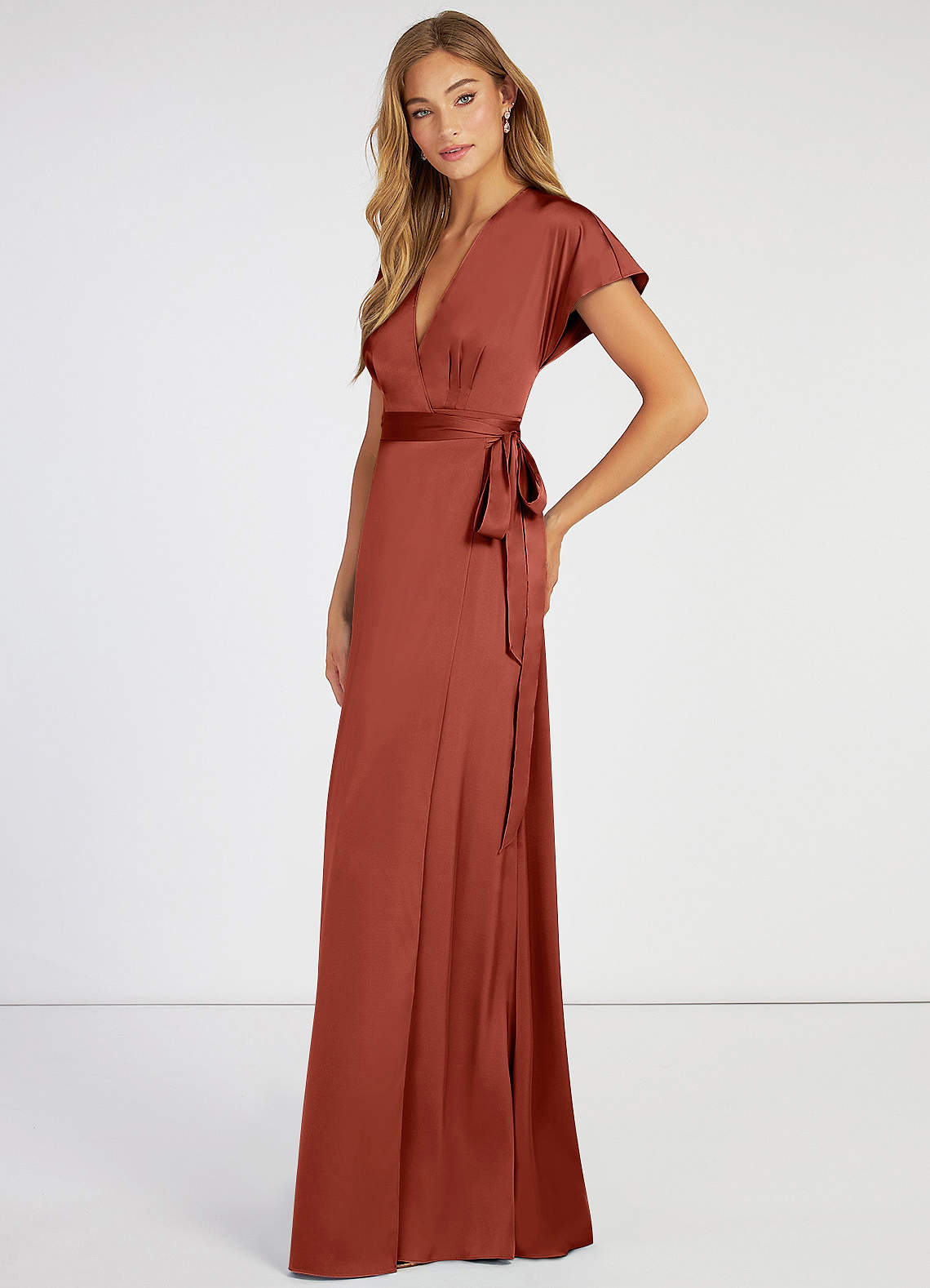 Azazie Nico Stretch Satin Dress Terracotta Bridesmaid Dresses | Azazie