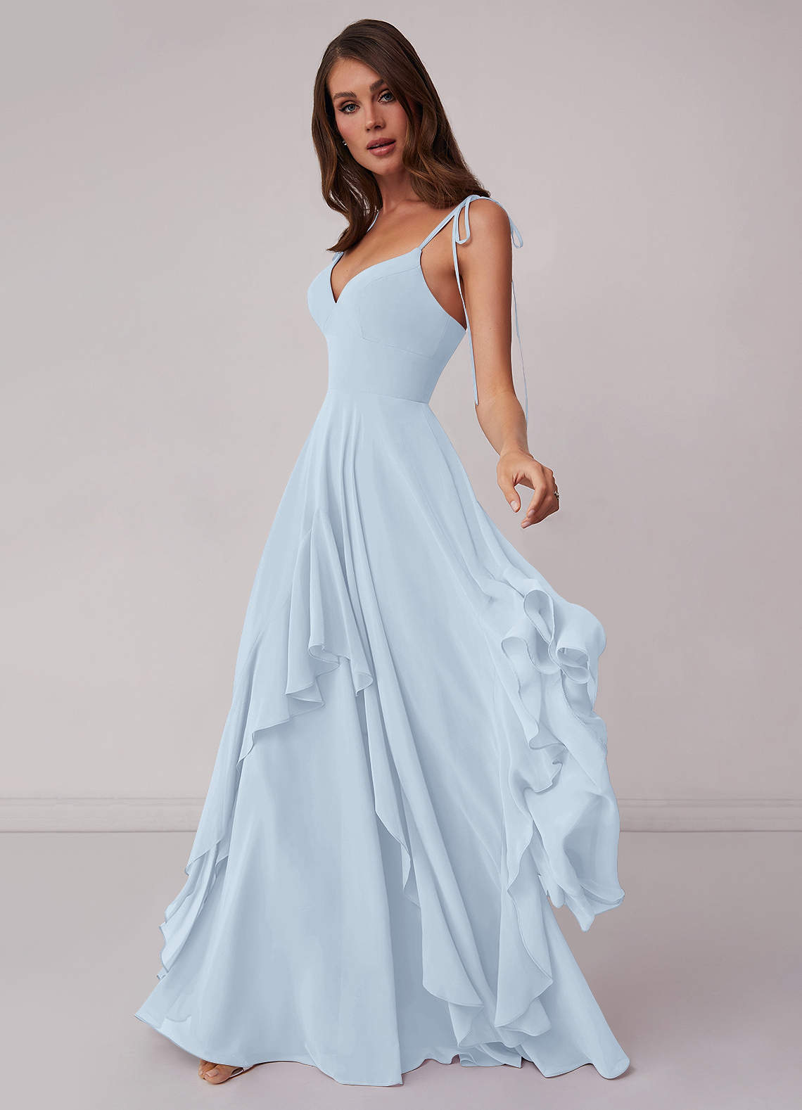 Mist V-neck Chiffon Tiered A-line Dress Bridesmaid Dresses | Azazie