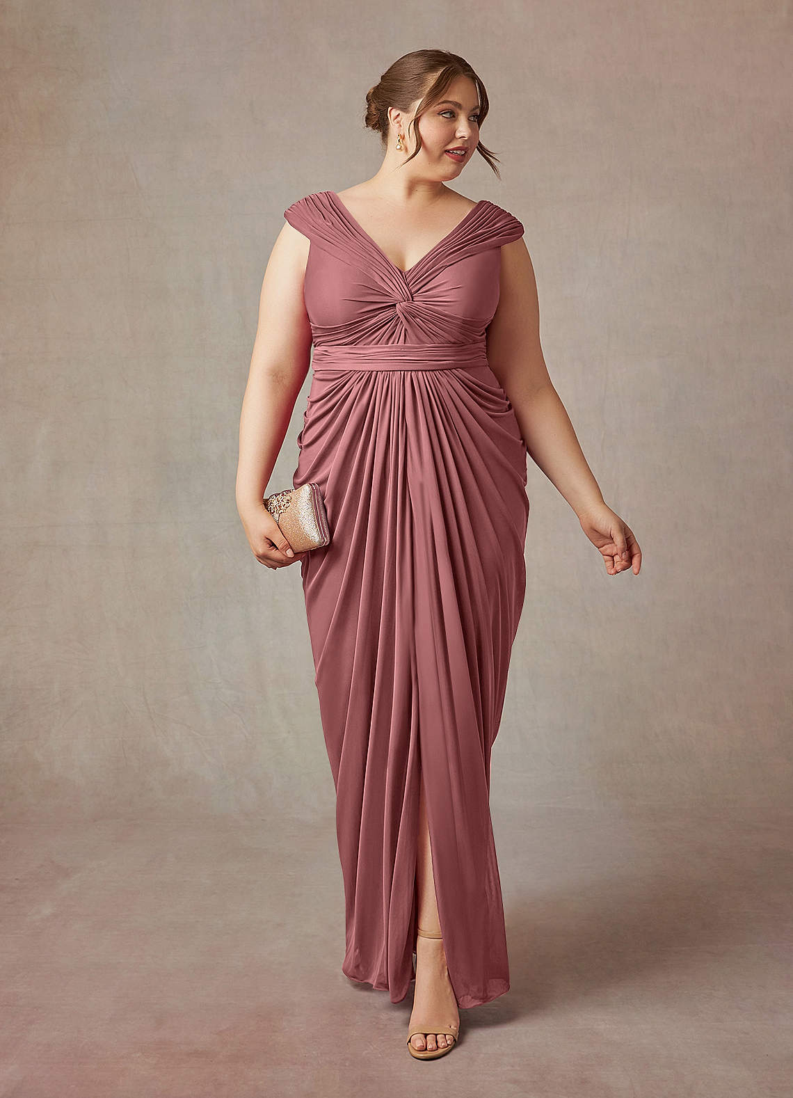 Desert Rose Azazie Lisolette Sheath Pleated Mesh Floor-Length Dress ...